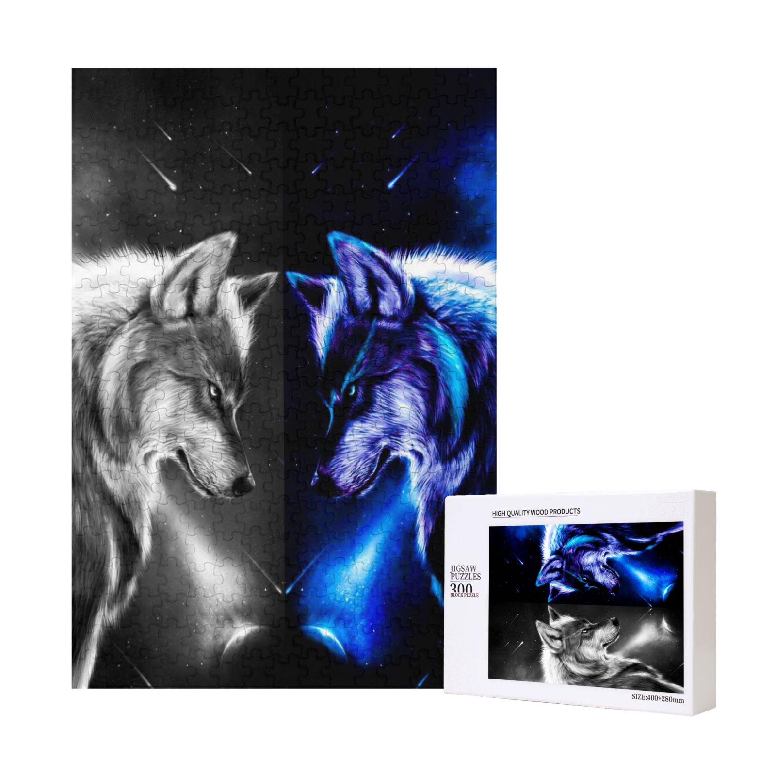 White Vs Blue Wolf Moon Galaxy Picture Puzzle For Adults - 300 Piece Of ...