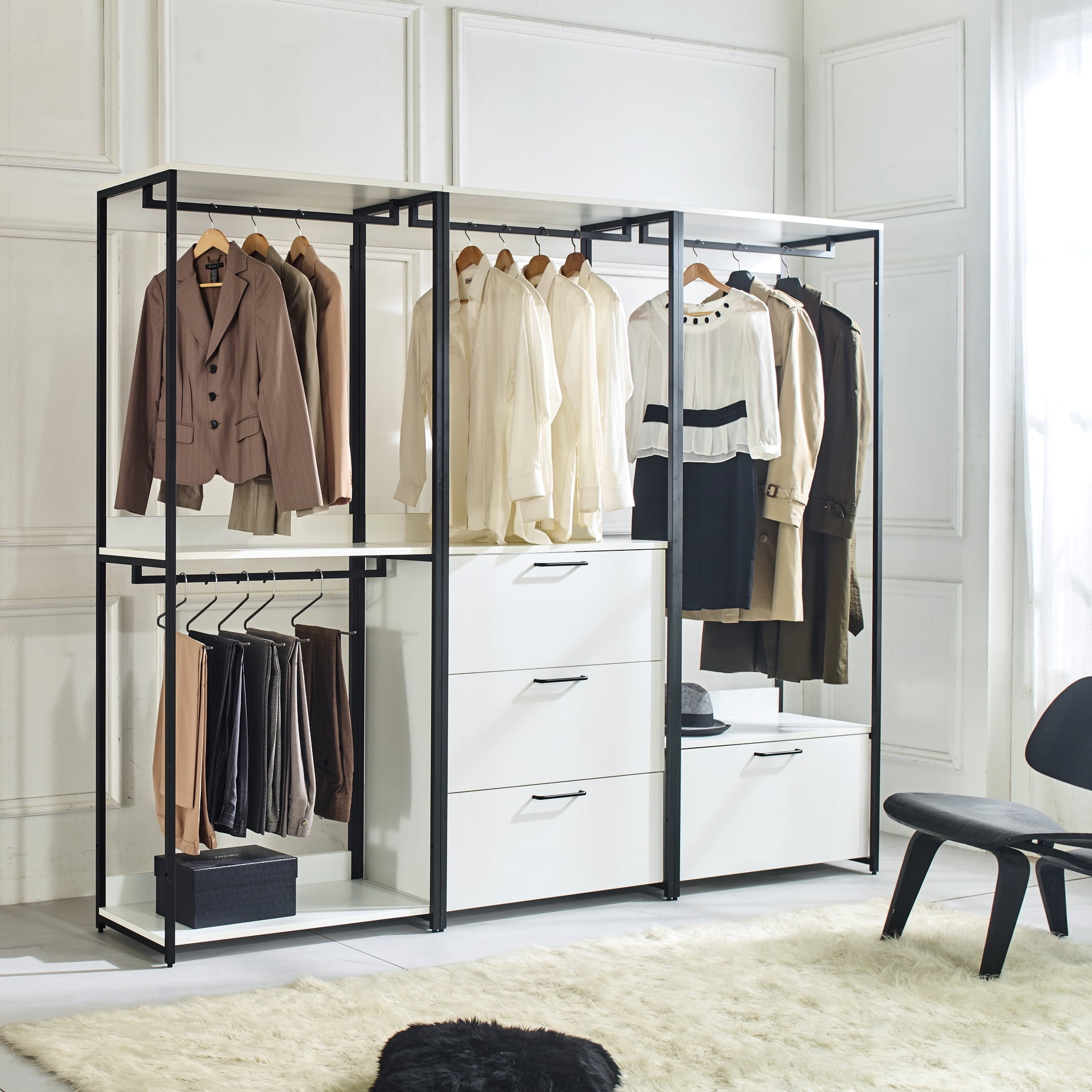 White Walk In Closet Frame - Powder Coated Metal, Extra Deep Storage ...