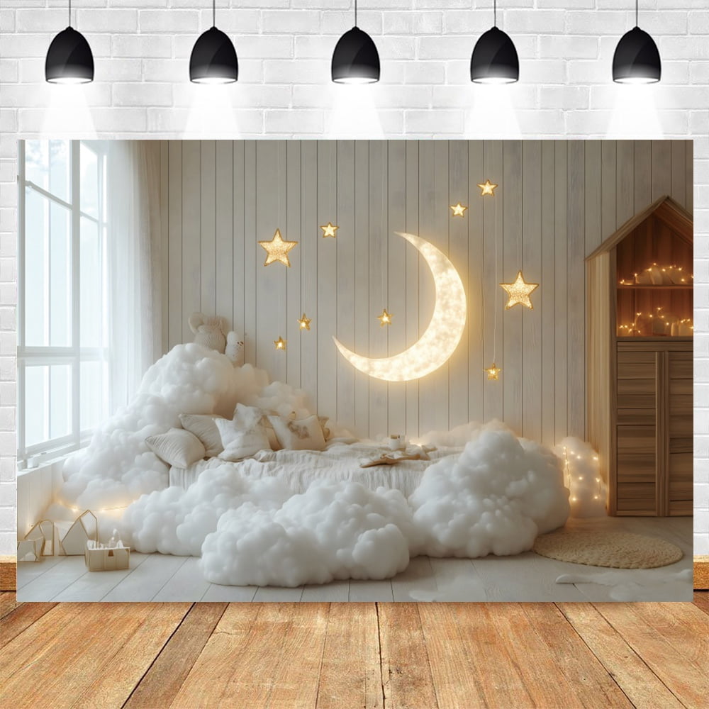White Wall Backdrop for Photography Moon Stars Baby Shower Kids ...