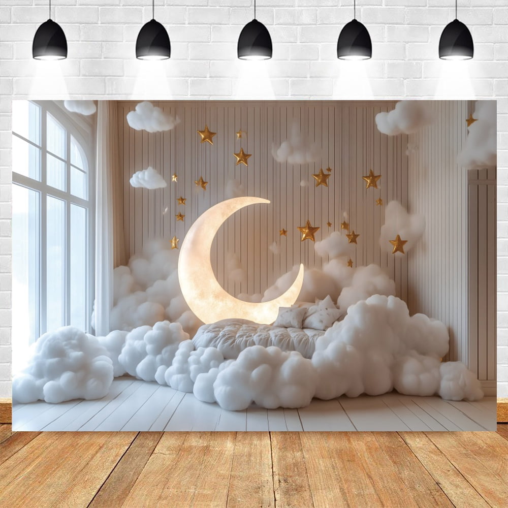 White Wall Backdrop for Photography Moon Stars Baby Shower Kids ...
