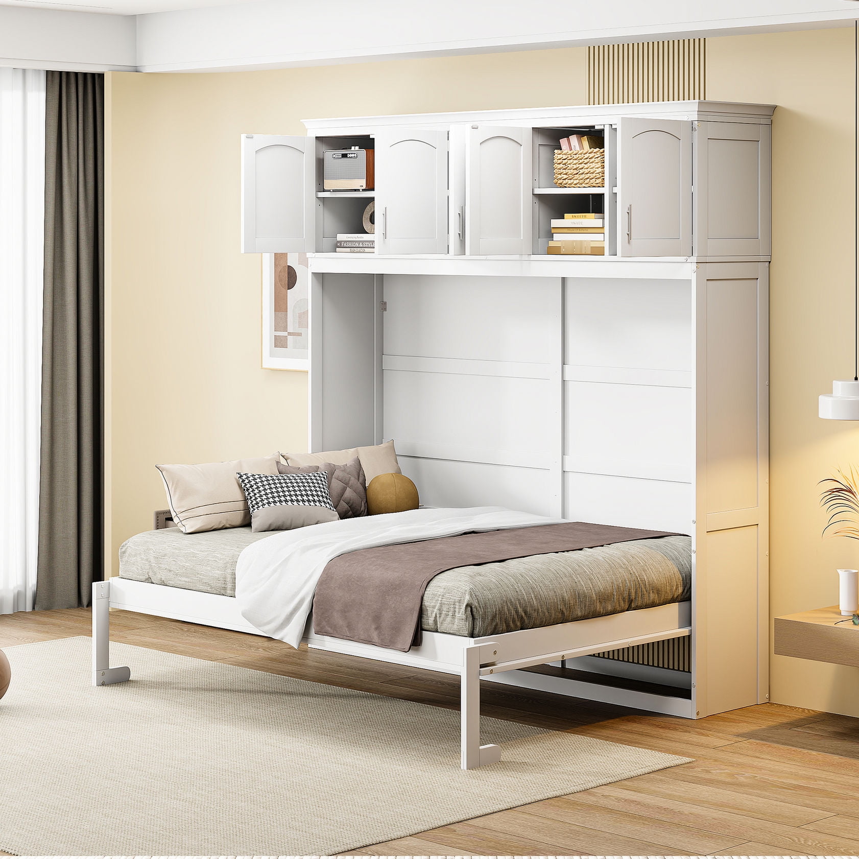 White Wall Bed, Full Size | Dual Piston Mechanism for Easy Operation ...