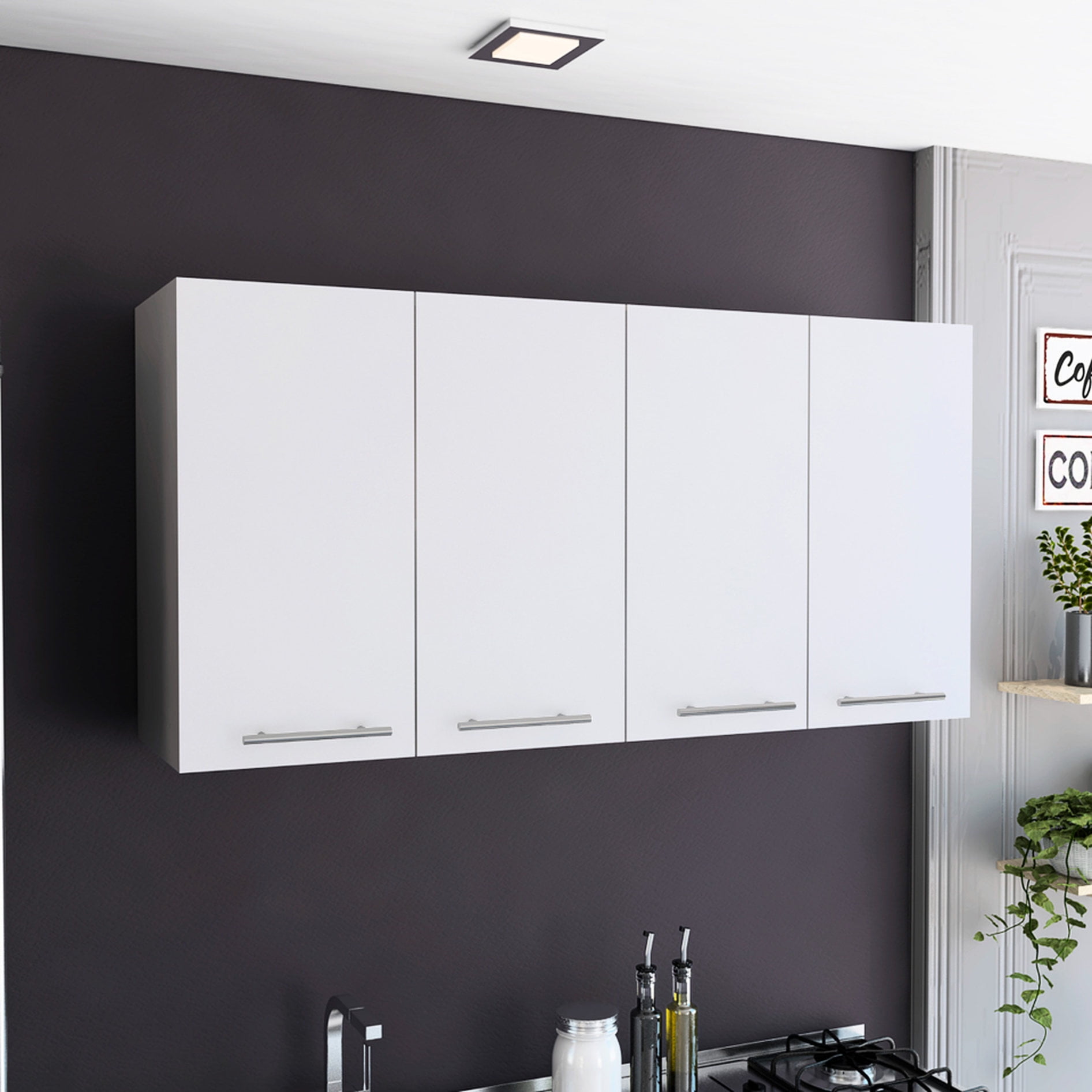 White Wall Cabinet | Four Doors with Shelves for Bedroom | Particle ...