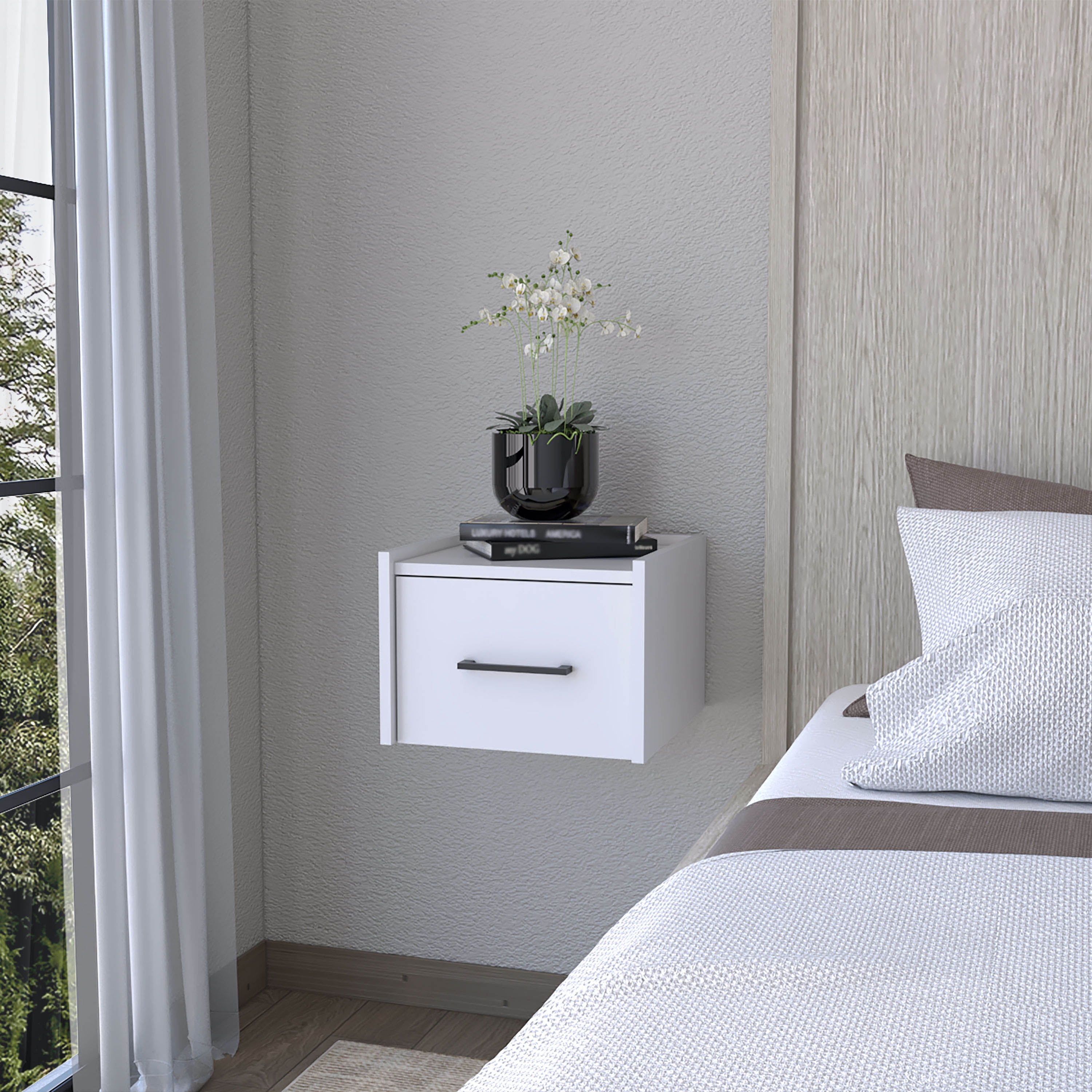 White Wall-Mounted Floating Nightstand,White Wood Furniture Bedroom ...