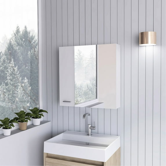 White Wall - Mounted Medicine Cabinet | Four - Shelf Setup for Vanity ...