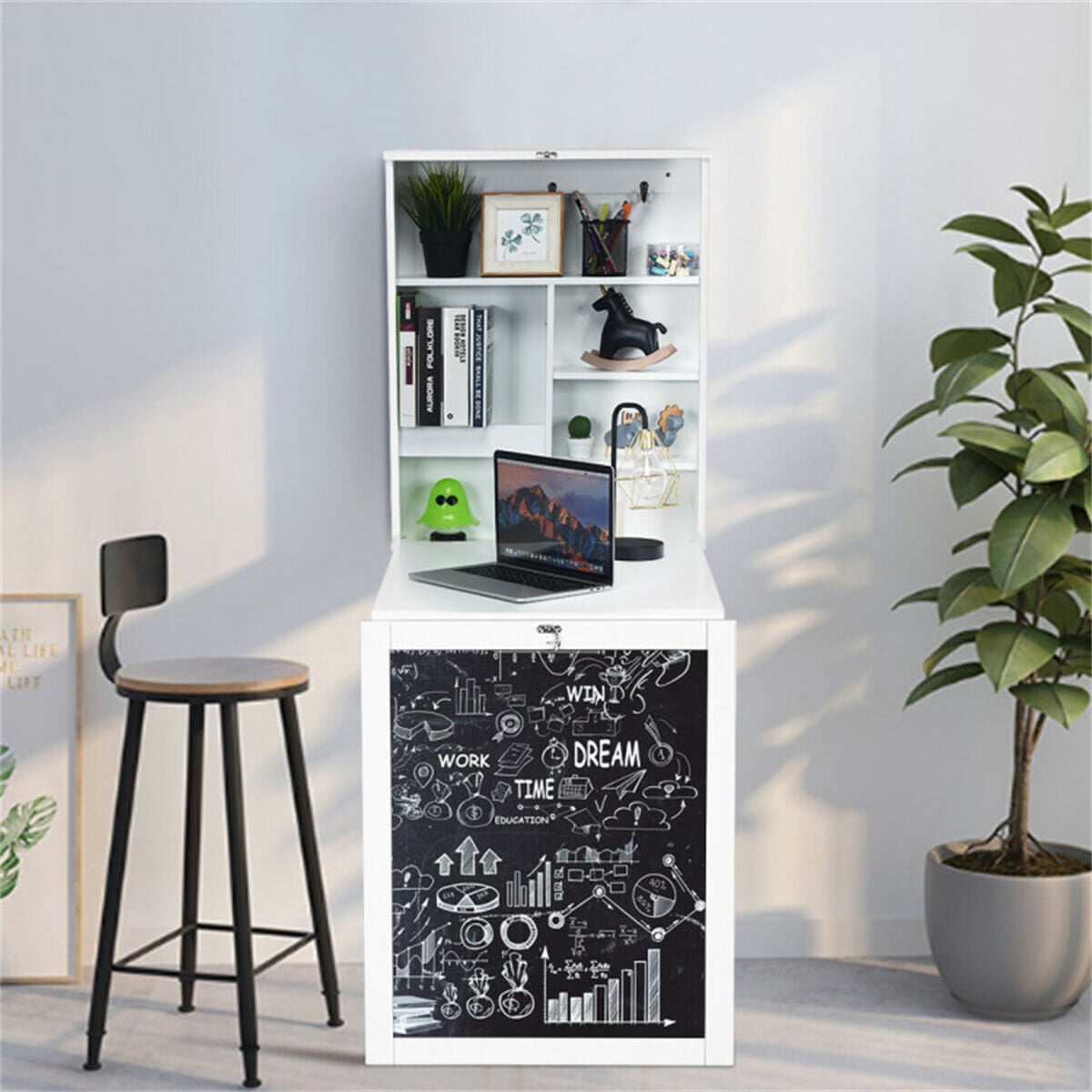 White Wall Mounted Office Desk with Adjustable Height, Space-Saving ...