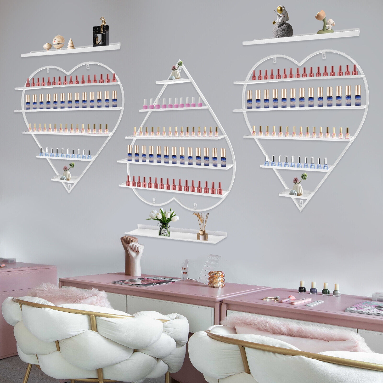White Wall Nail Polish Storage Racks Heart-Shaped Display Rack Polish ...