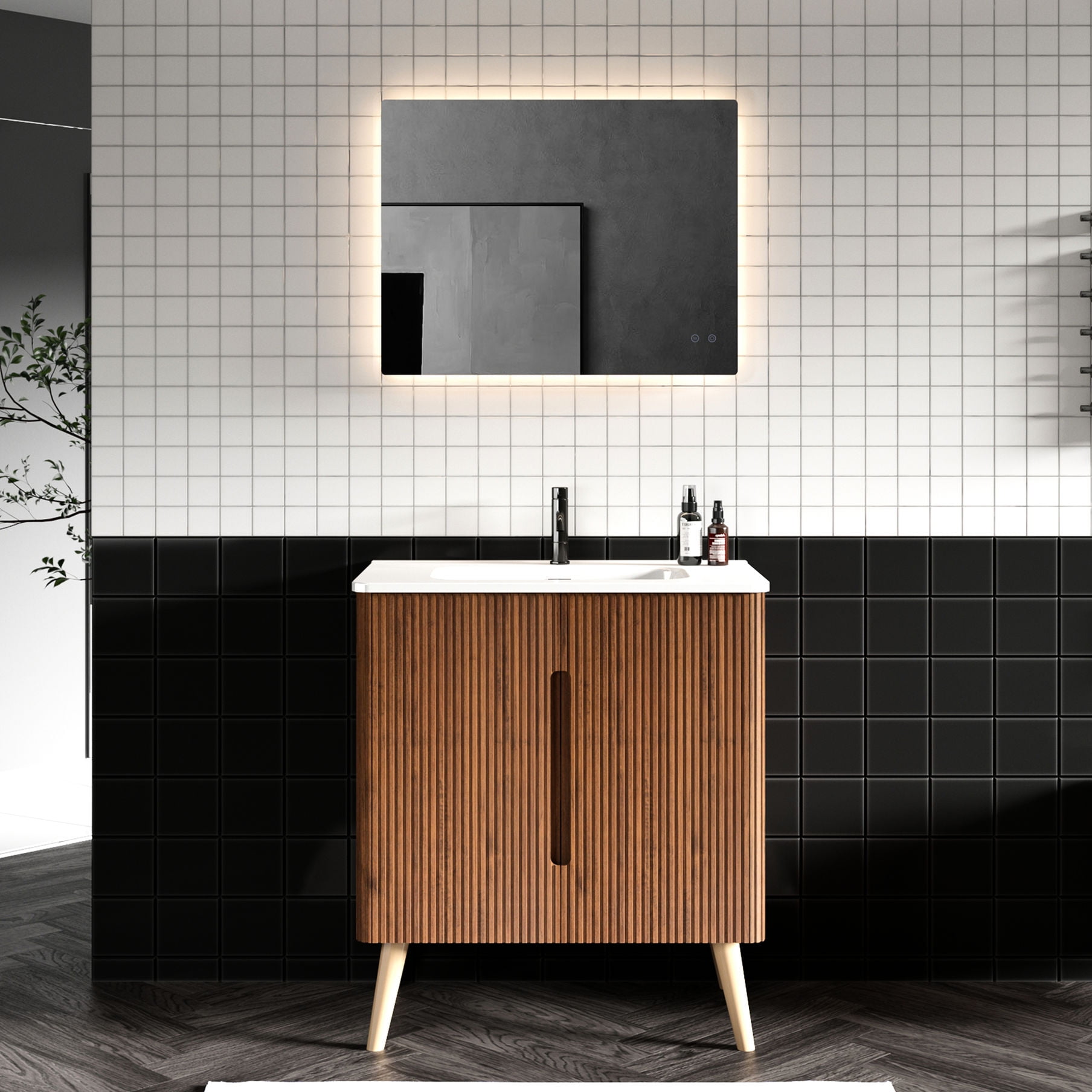 White + Walnut Color Scheme - Soft Close Feature - Bathroom Utility ...