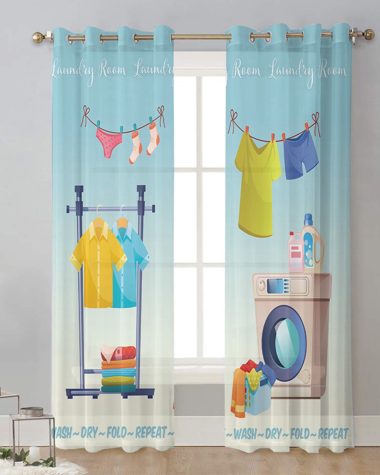 White Washing Machine Clothes Drying Bedroom Voile Curtain Window ...