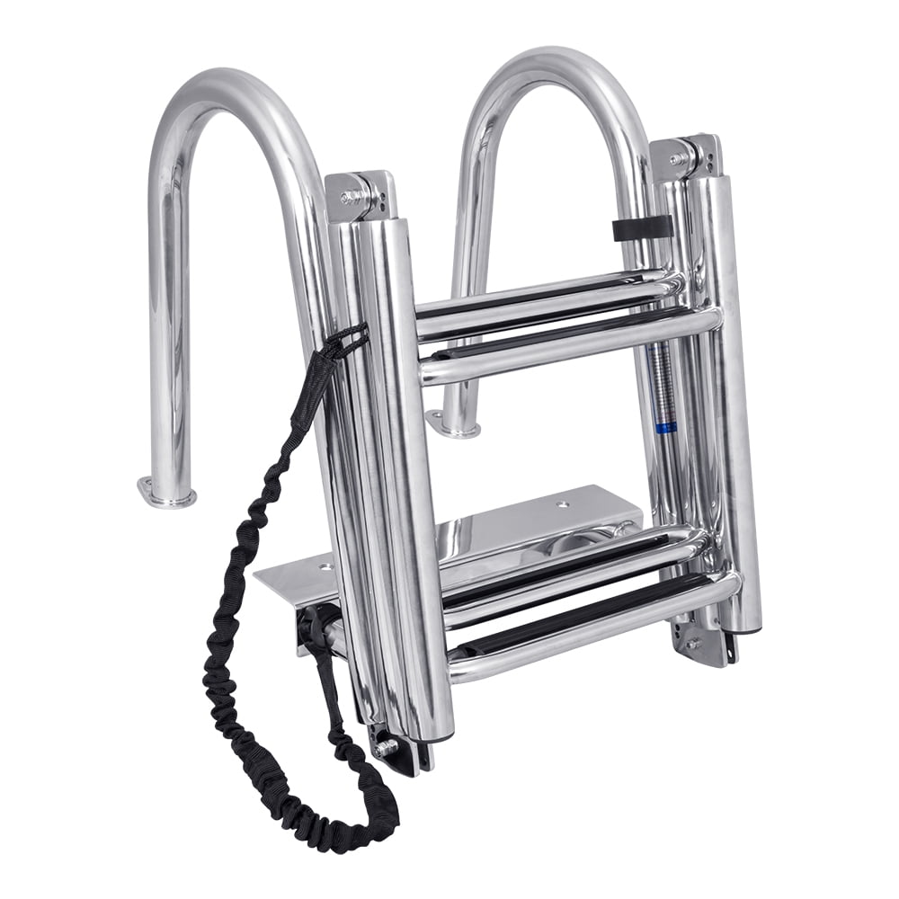 White Water 304 Stainless Steel 4-Step Foldable Pontoon Ladder, Wide ...