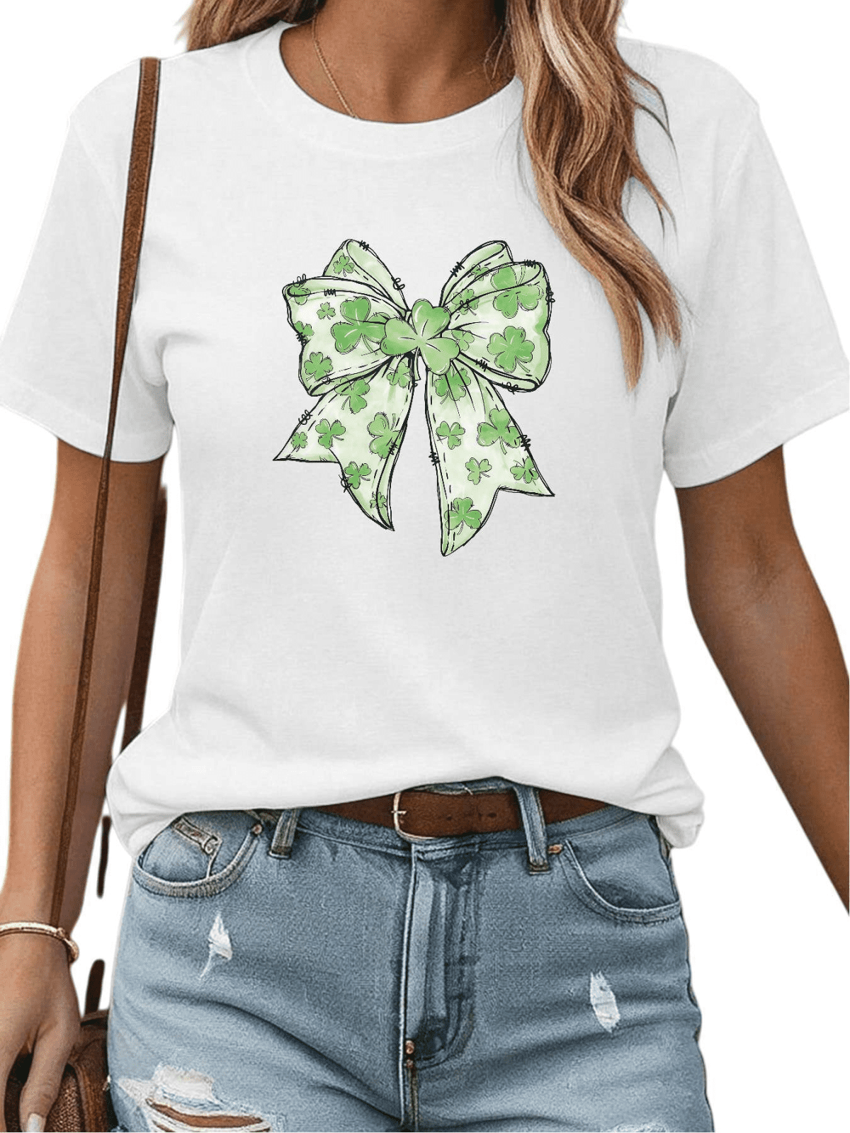 White Watercolor Clover Bow Print Tshirt Graphic Tees Shirts St ...