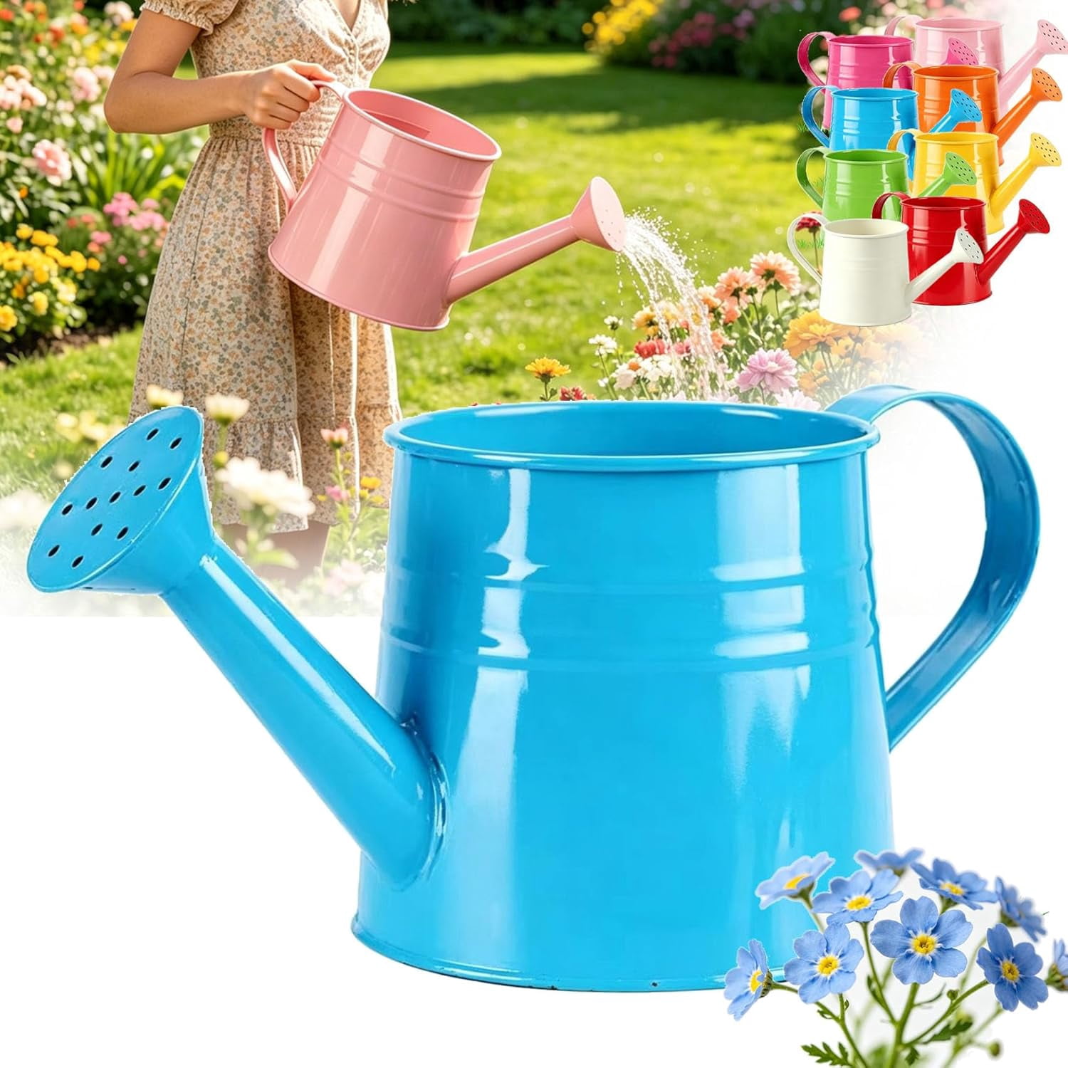 White Watering Can Metal - 1 L for Outdoor Indoor Plants, Lawn & Garden ...