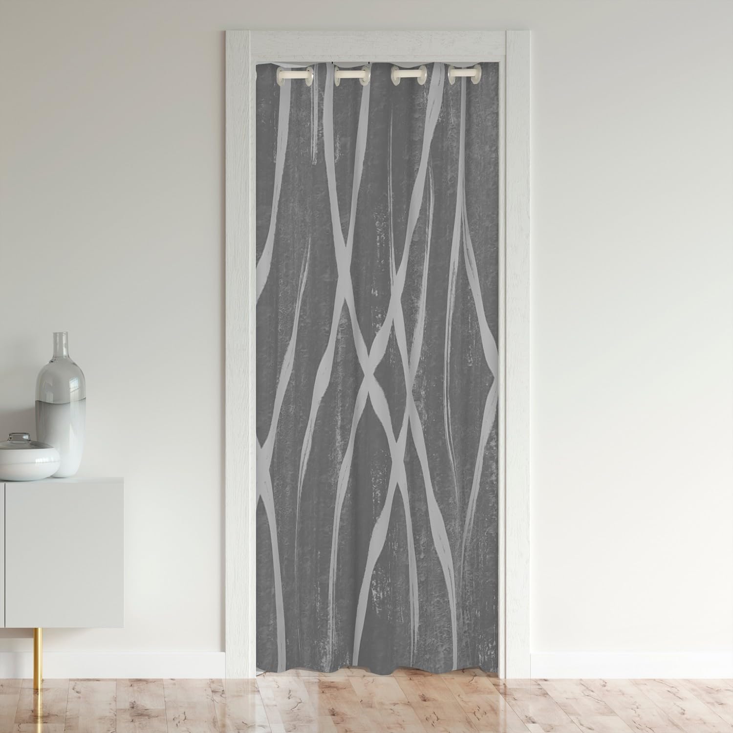 White Wave Geometric Strip Lines Door Curtains Doorway Closet Curtain ...