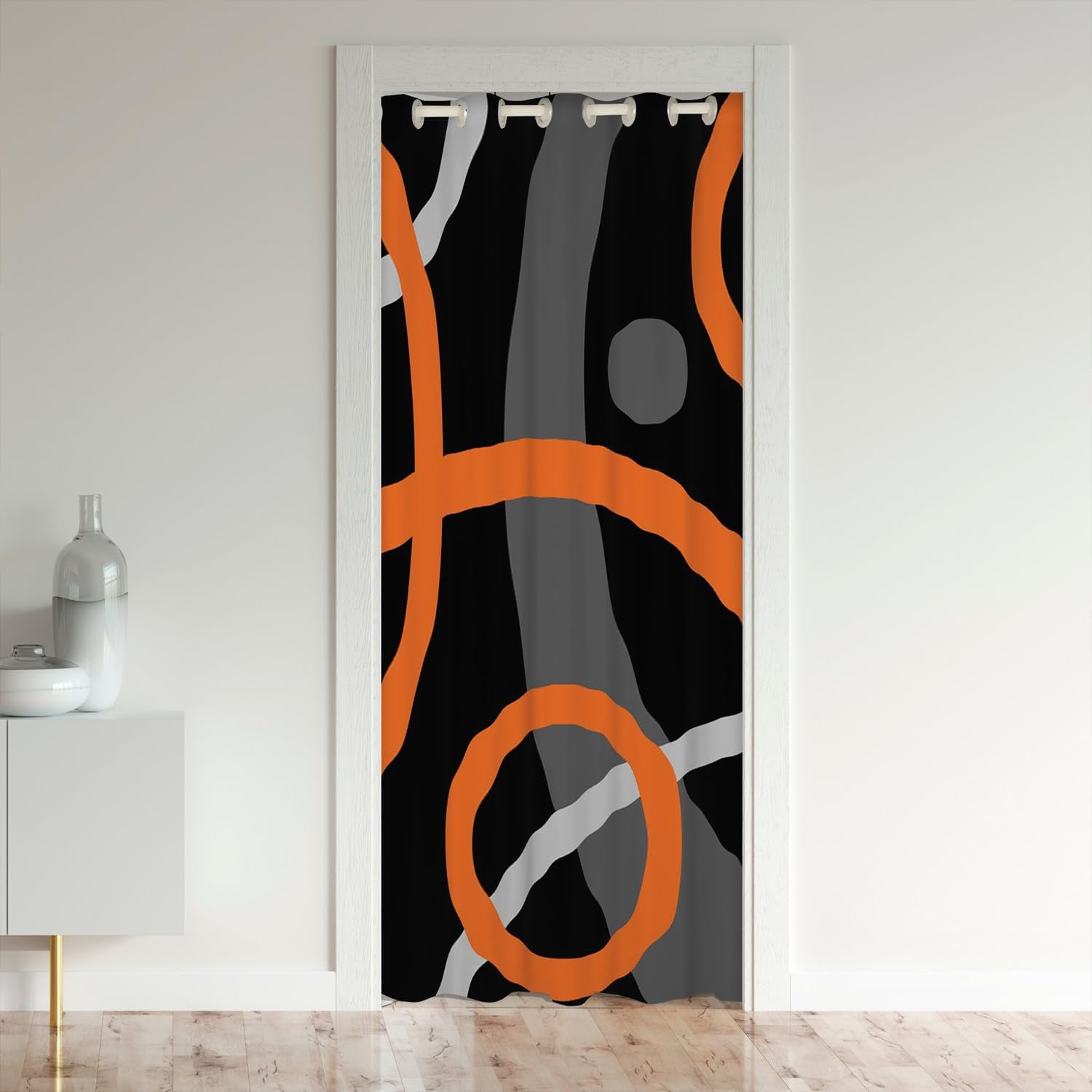 White Wave Geometric Strip Lines Door Curtains Doorway Closet Curtain ...