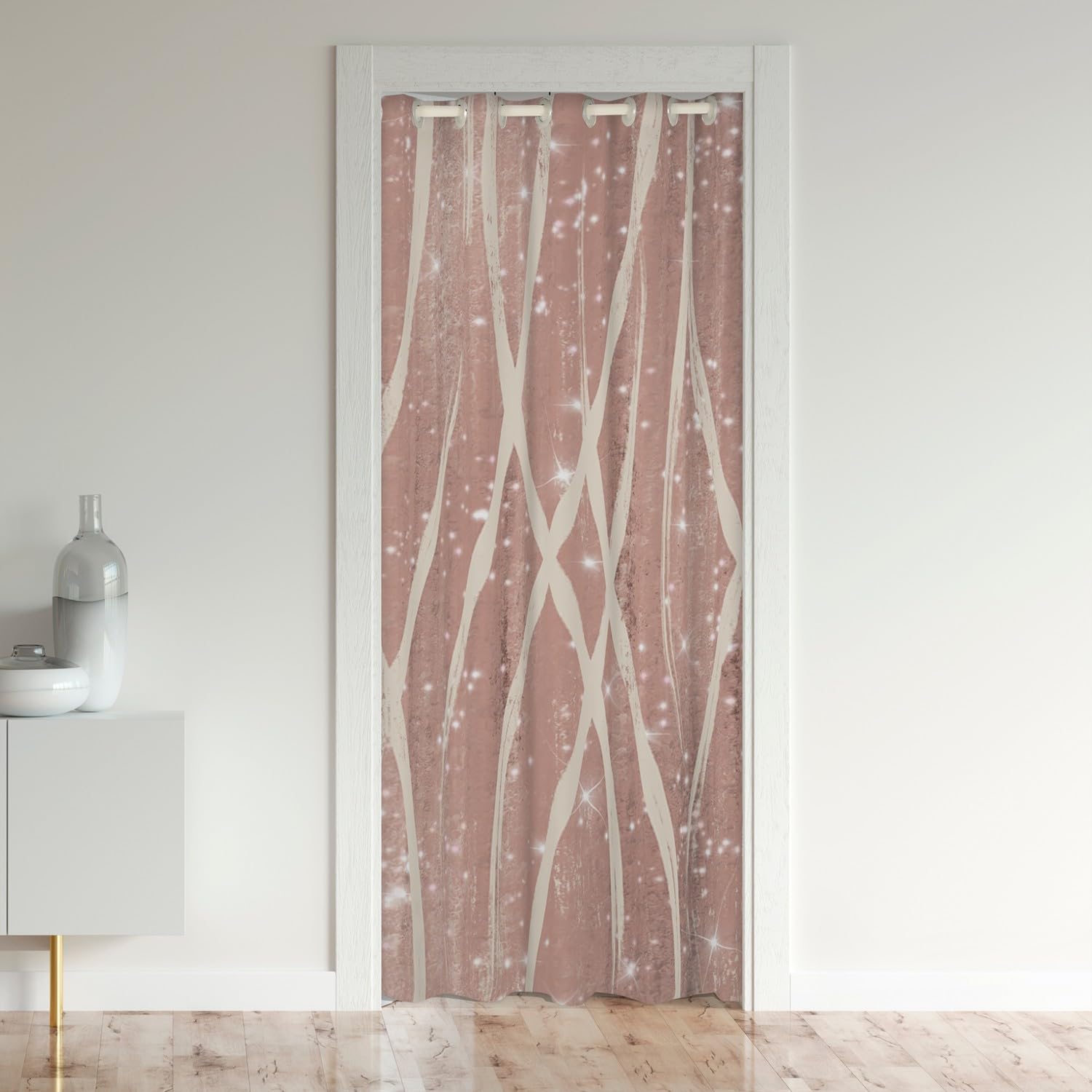 White Wave Geometric Strip Lines Door Curtains Doorway Closet Curtain ...