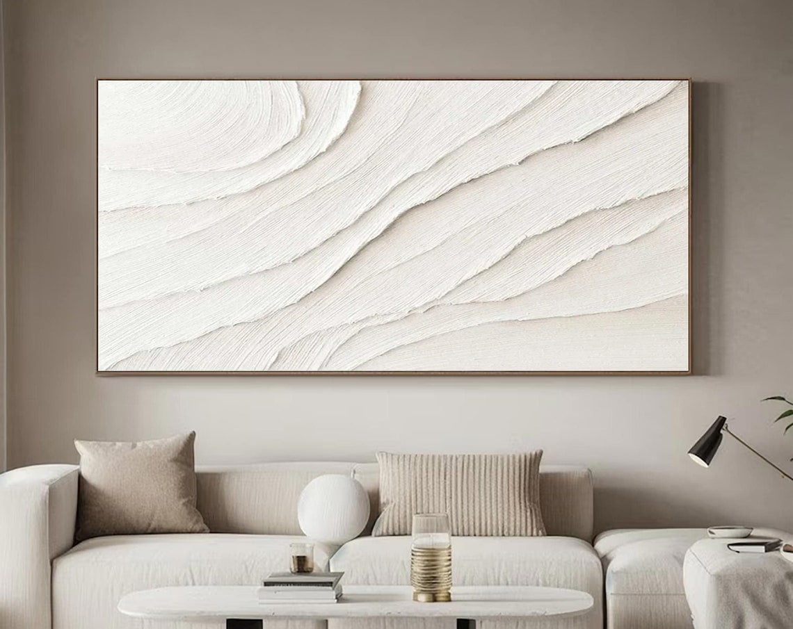 White Waves Abstract Painting White Wall Art Horizontal Painting Art ...