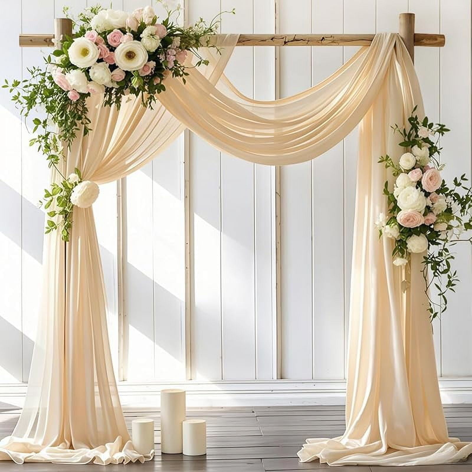 White Wedding Arch Draping Fabric 2 Panels 30'' x 18FT Sheer Chiffon ...