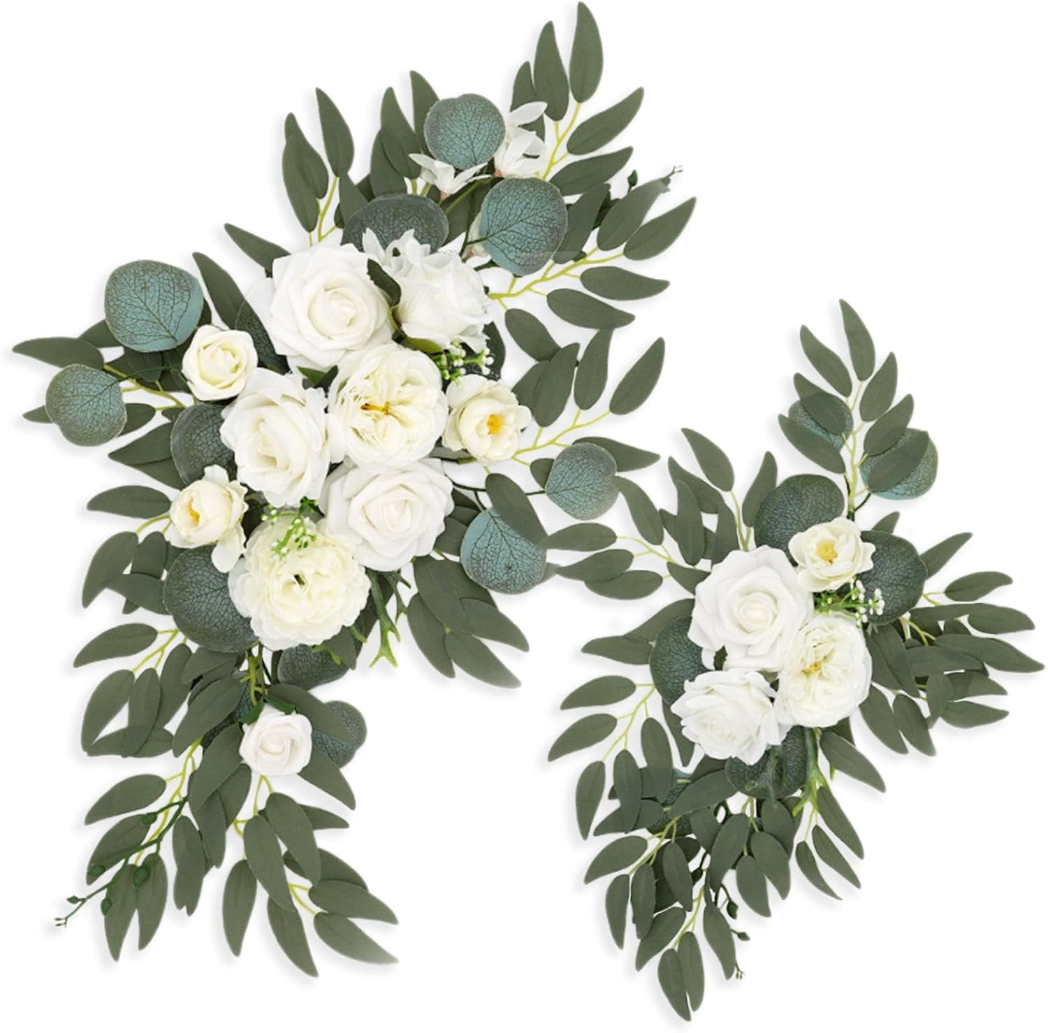White Wedding Arch Flowers, Faux Flower Swag Set of 2, White Floral ...