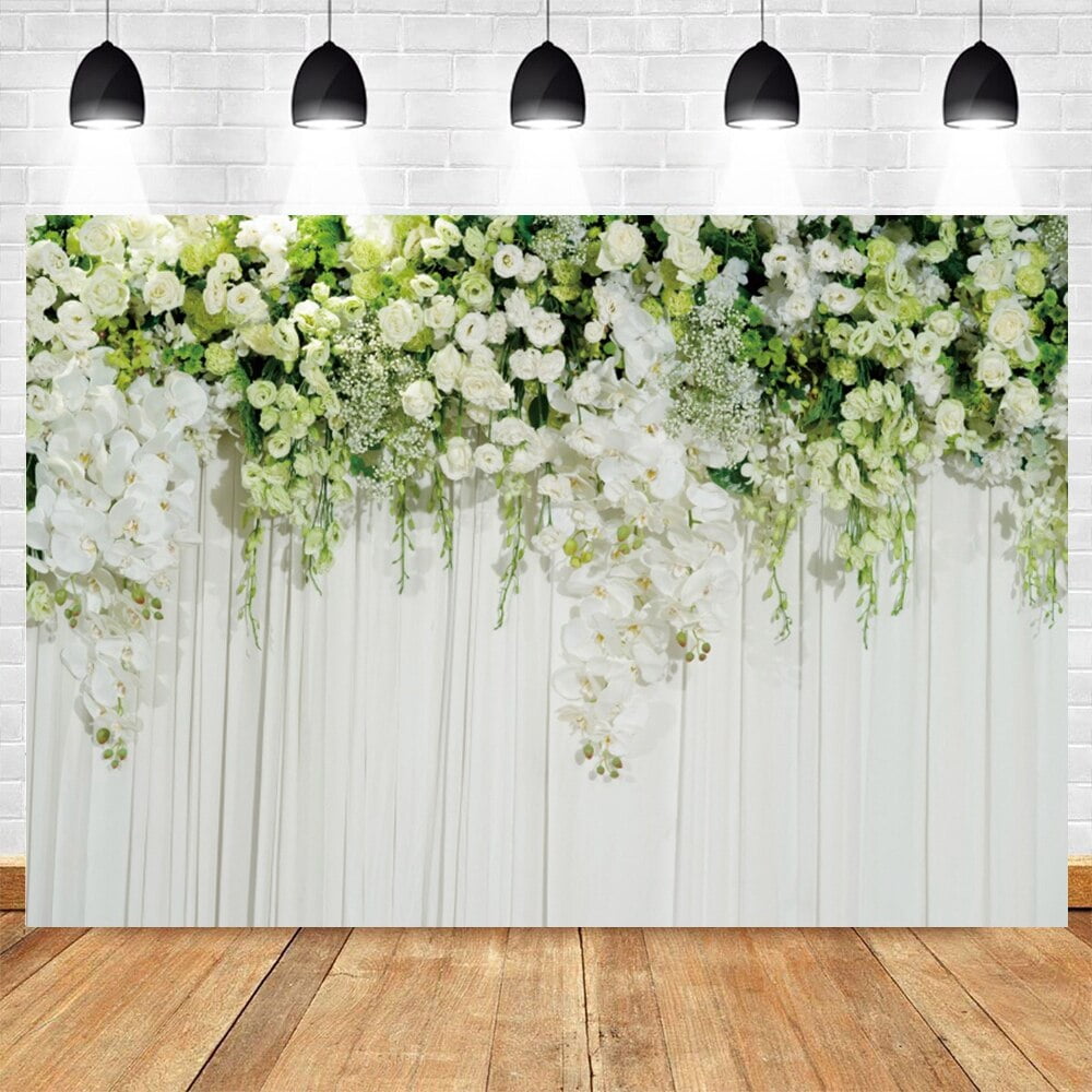 White Wedding Backdrop Photography Flowers Wall Curtain Background ...