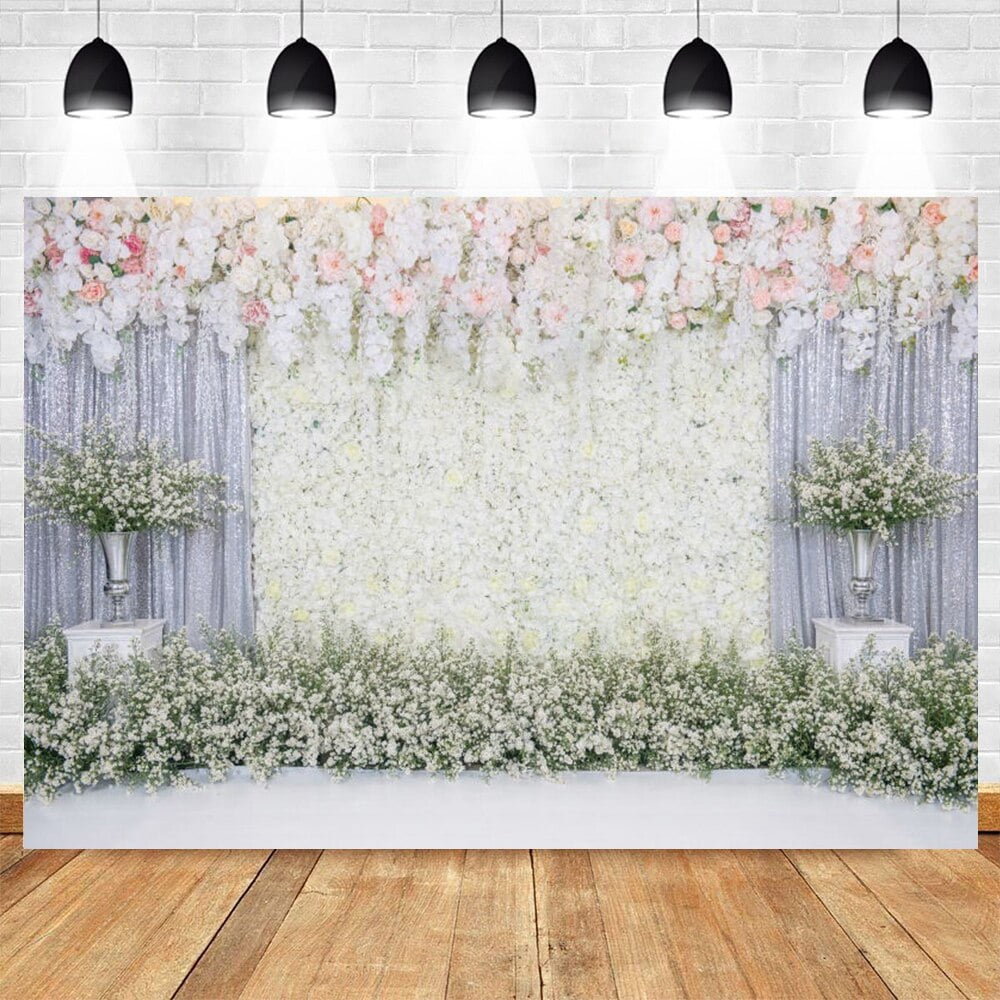 White Wedding Backdrop Photography Flowers Wall Rose Background Wedding ...