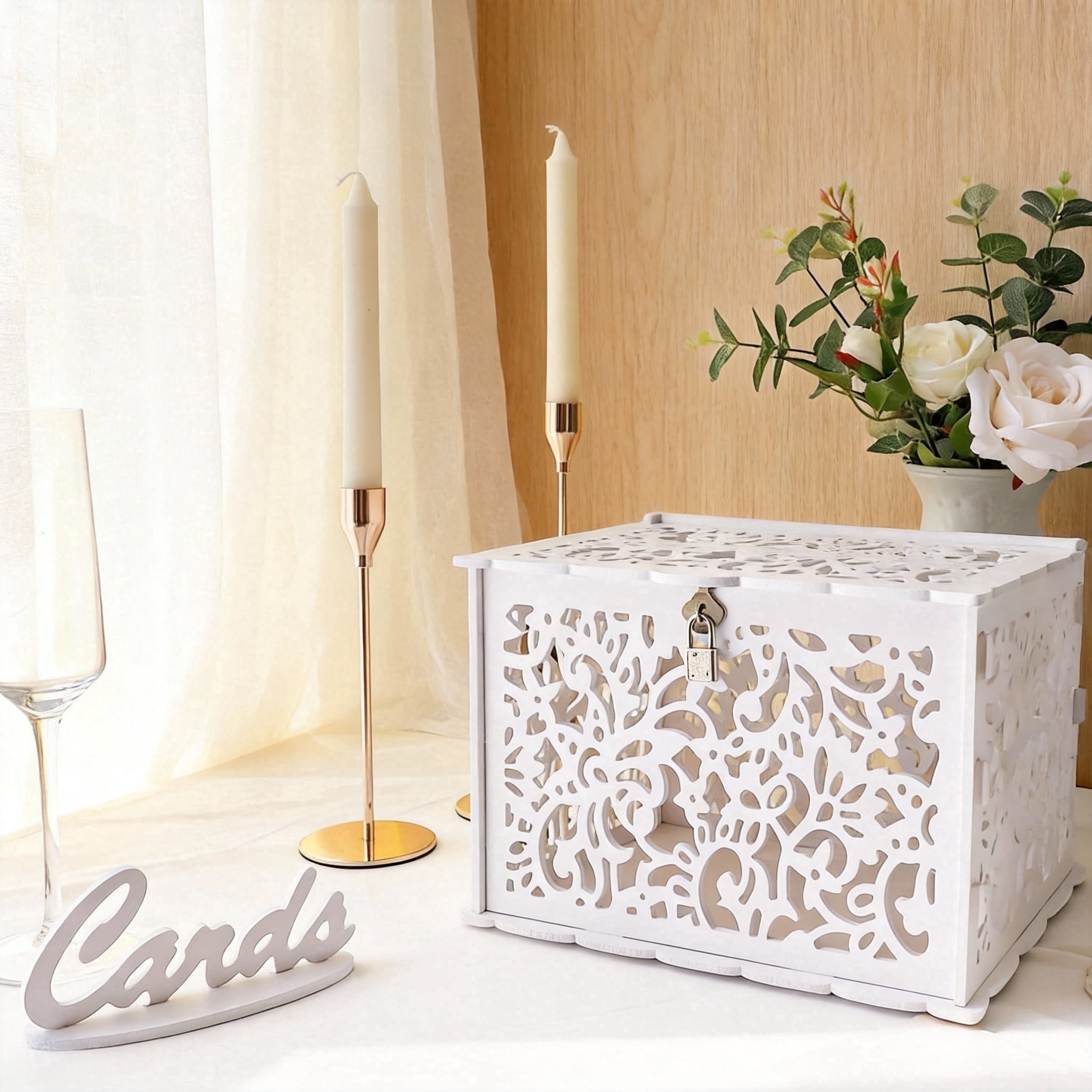 White Wedding Card Box with Lock, PVC Gift Card Box for Wedding ...
