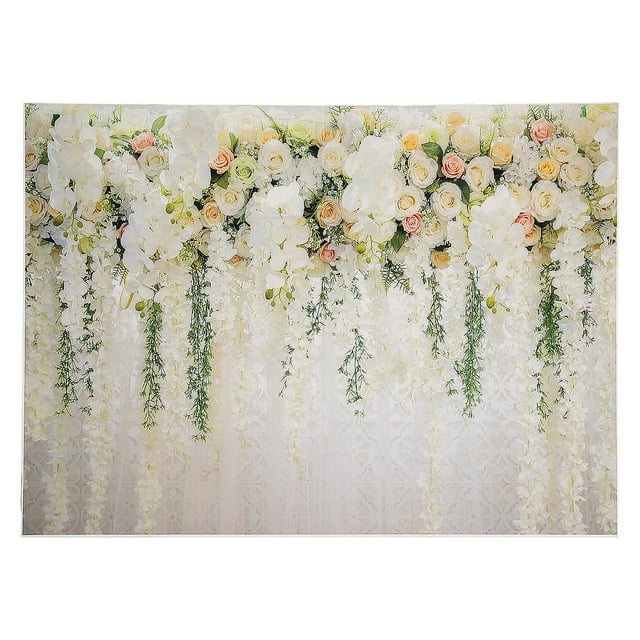 White Wedding Floral Polyester Backdrop - Party Decor - 1 Piece ...
