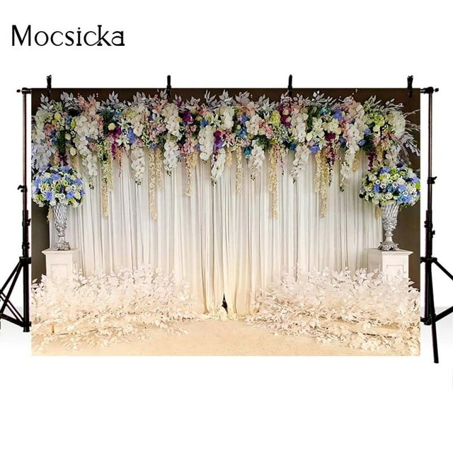 White Wedding Portrait Backdrop Photo Studio Floral Wedding Wall ...