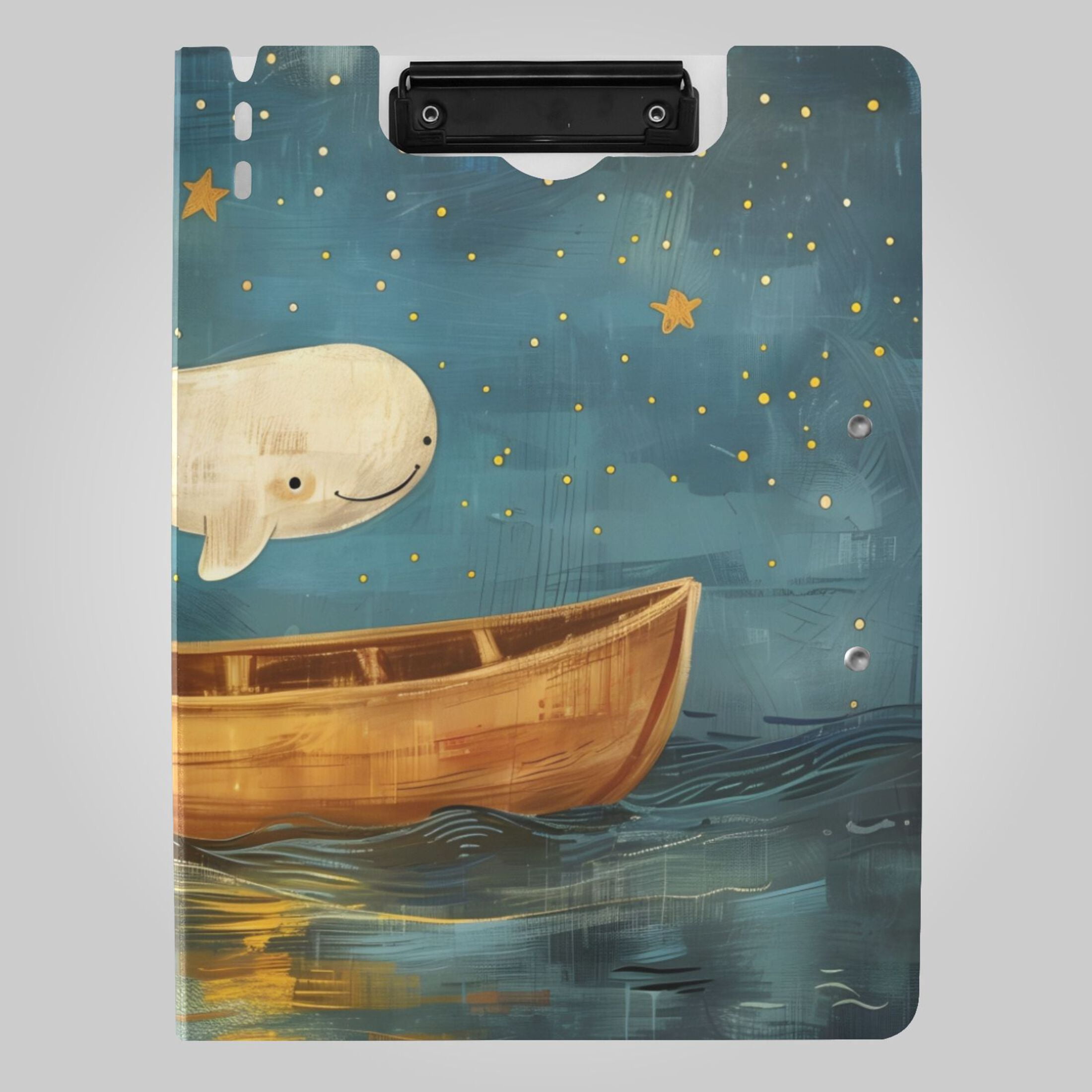 White Whale Boat Starry Night Foldable Binder Folder Clipboard with Pen ...