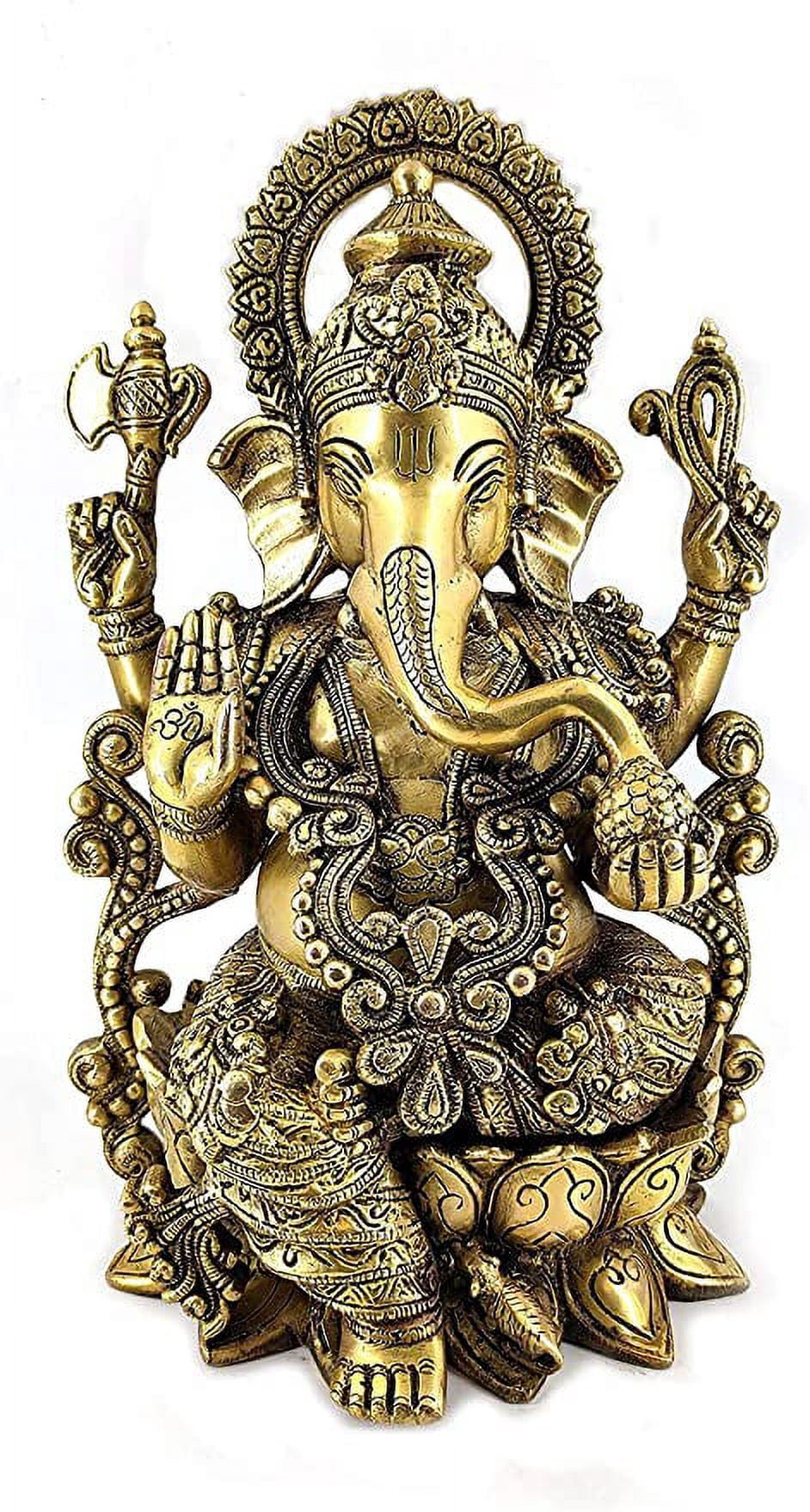 White Whale Lord Ganesha Sitting on Kamal Brass Statue Religious ...