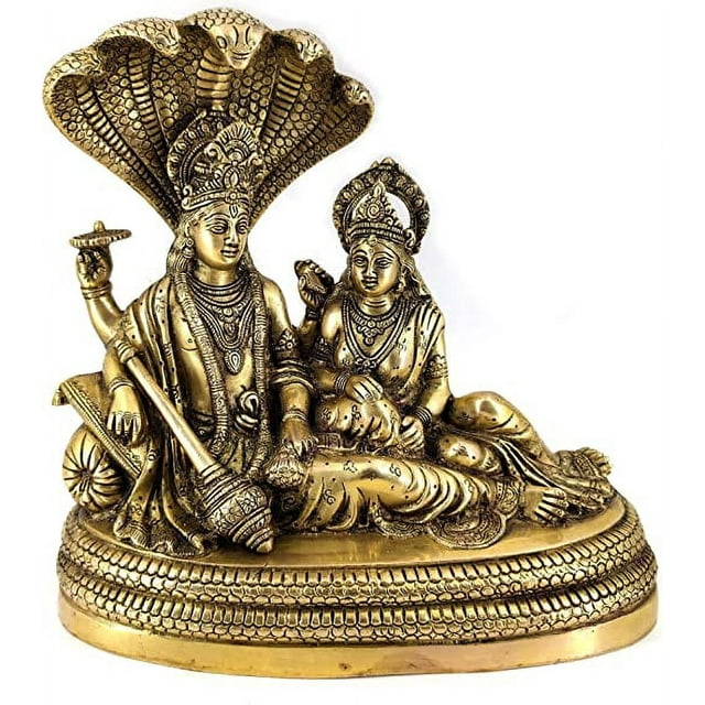 White Whale Lord Vishnu with Lakshmi Rest Upon Shesha Naag Brass Statue ...