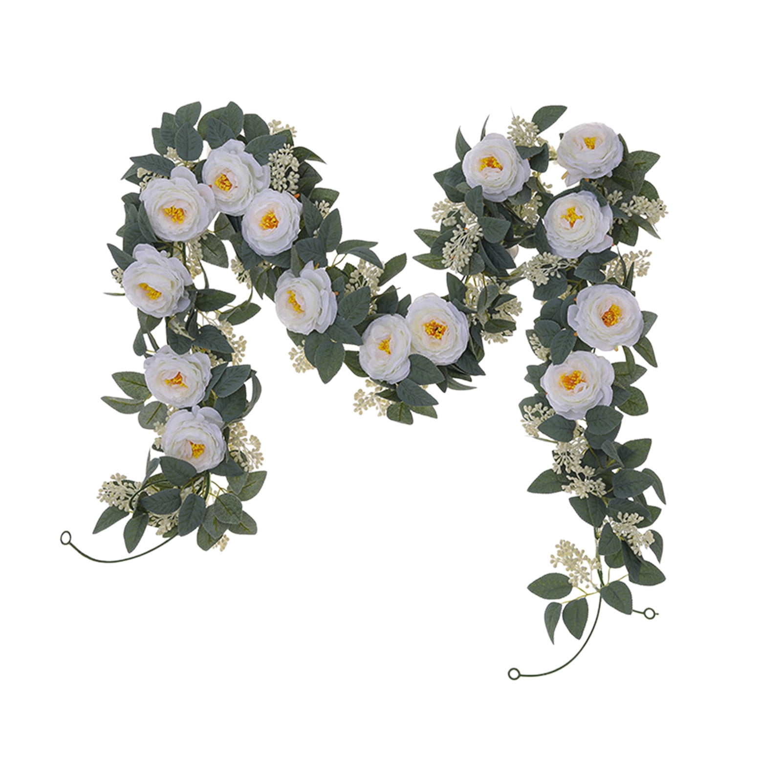 White White Christmas Garland With Rose Design And Glittering ...