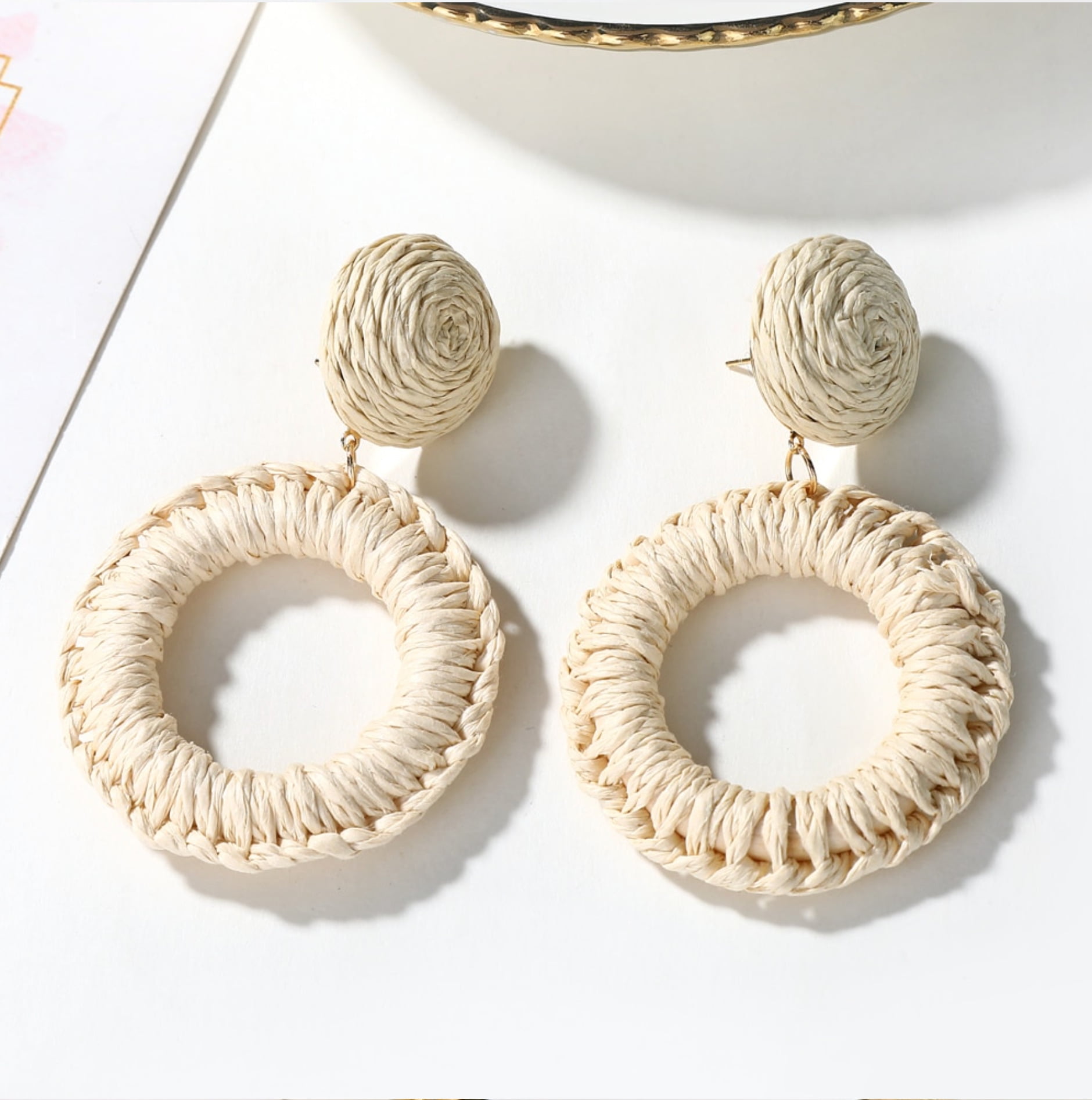 White Wicker Woven Open Circle Drop Earrings - Walmart.com