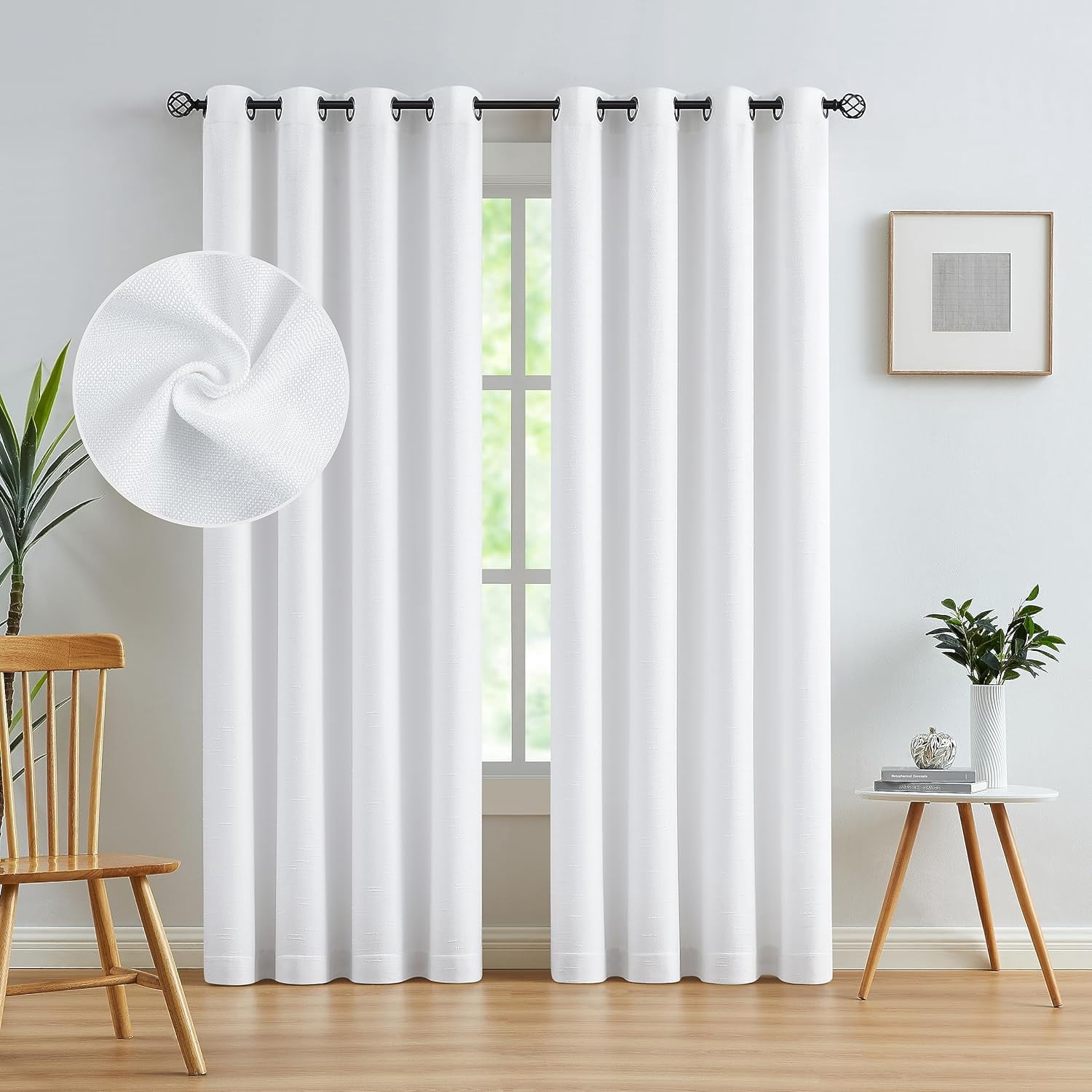 White Window Curtain Panels 84 Inches Long Modern Grommet Drapes Semi ...