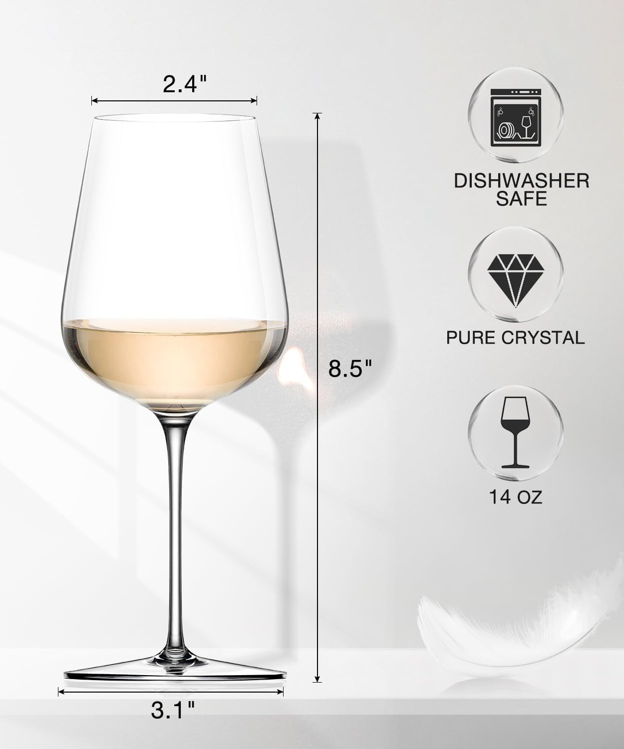 White Wine Glasses Set of 4, Crystal Wine Glasses with Stem, Hand Blown 14oz, Perfect for Red ...