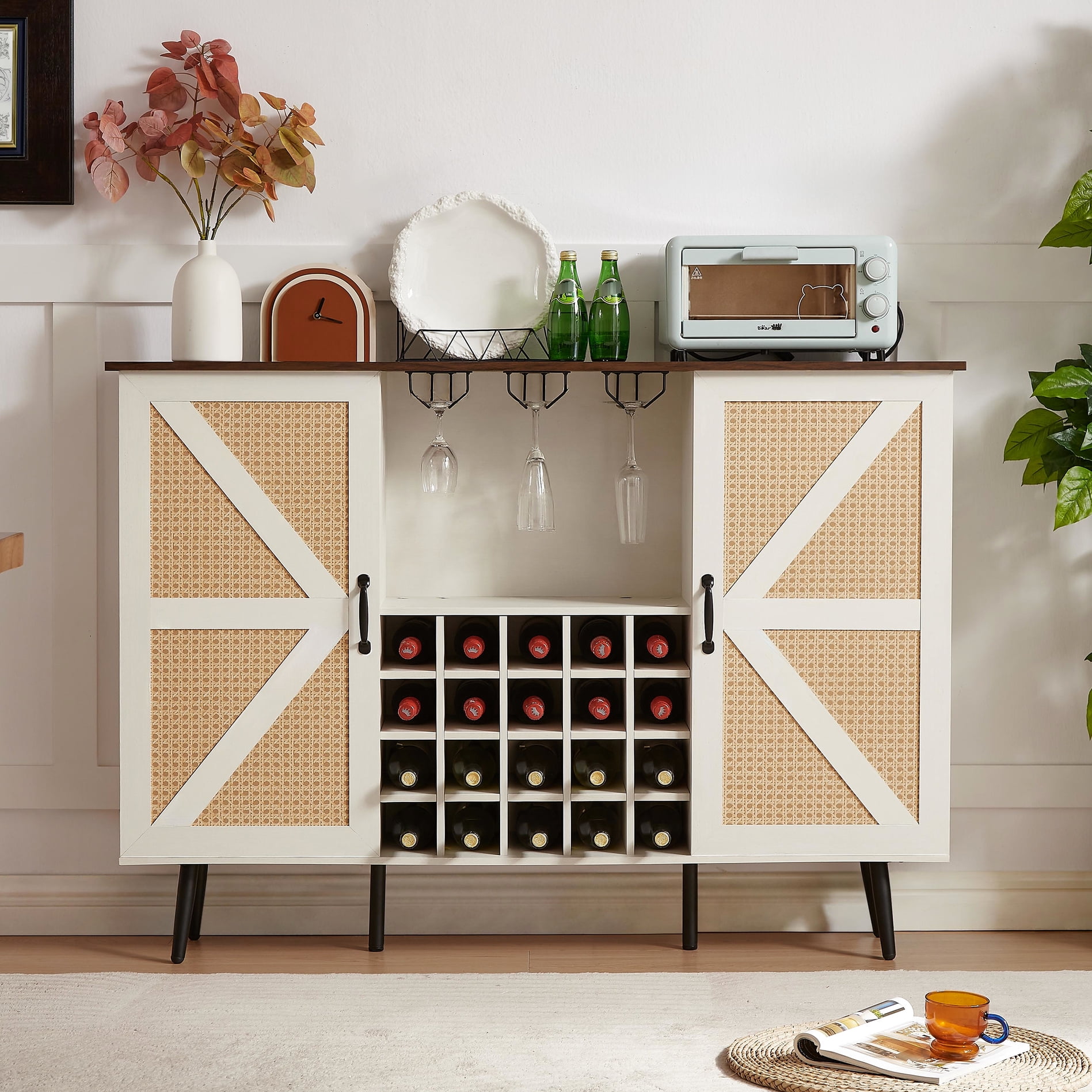 White Wine Storage Cabinet With Multiple Uses & Adjustable Tier ...