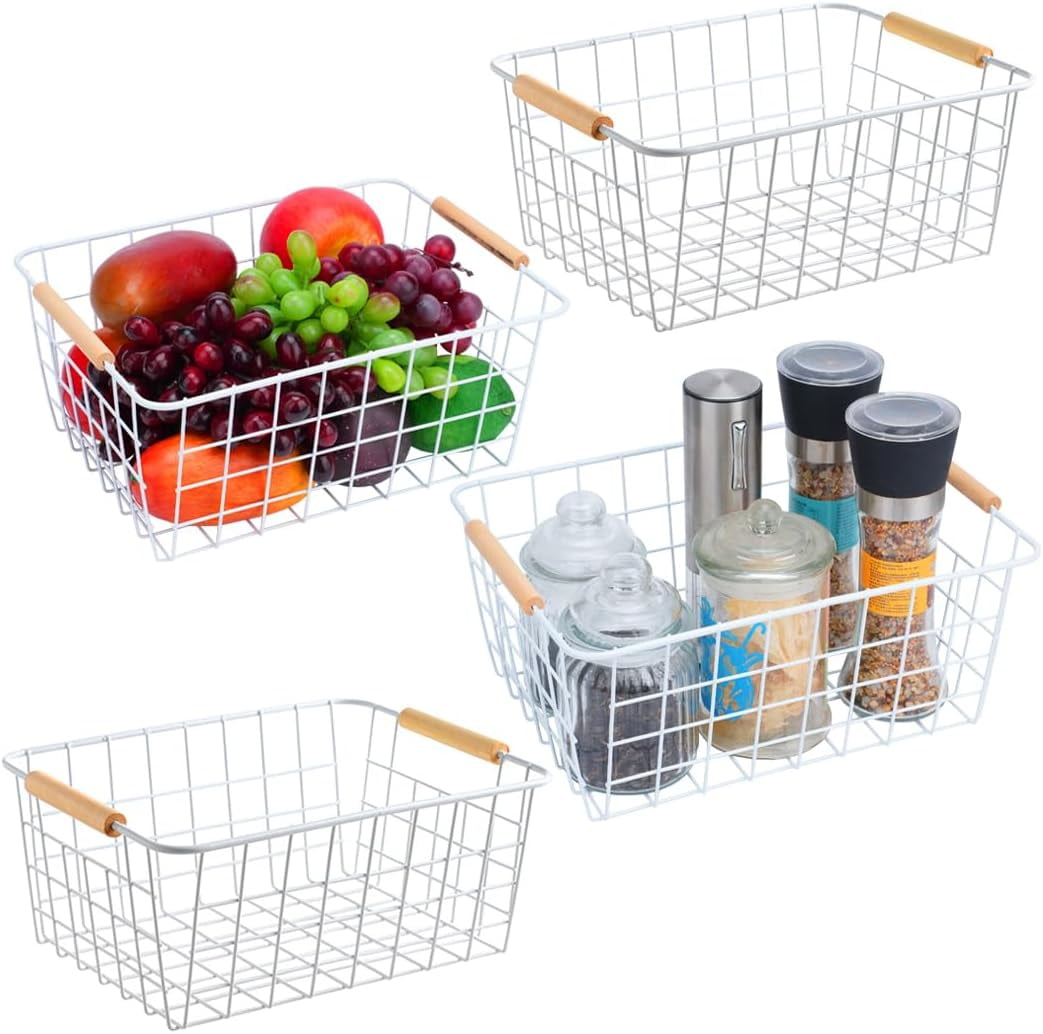 White Wire Baskets with Handles Wire Storage Organizer Baskets For ...