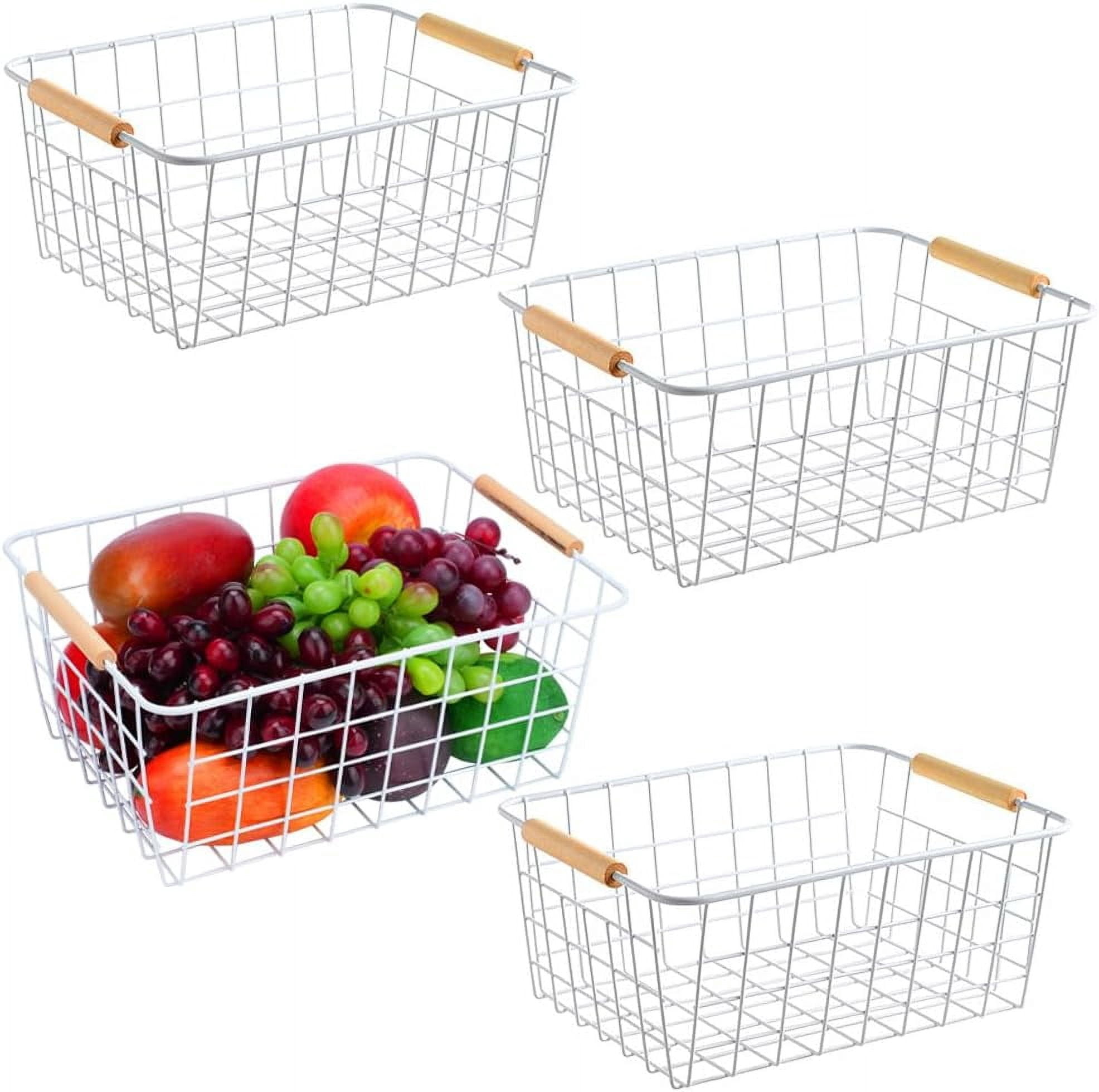 White Wire Baskets with Handles for Kitchen, Cabinet, Pantry Storage ...