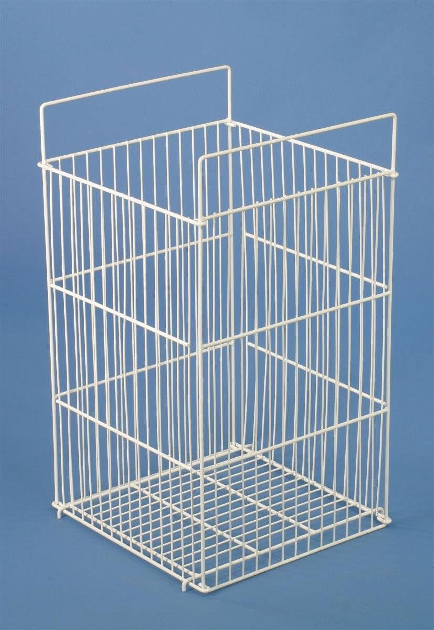 White Wire Display Bin with Height-Adjustable Bottom Shelf, 18 x 18 ...