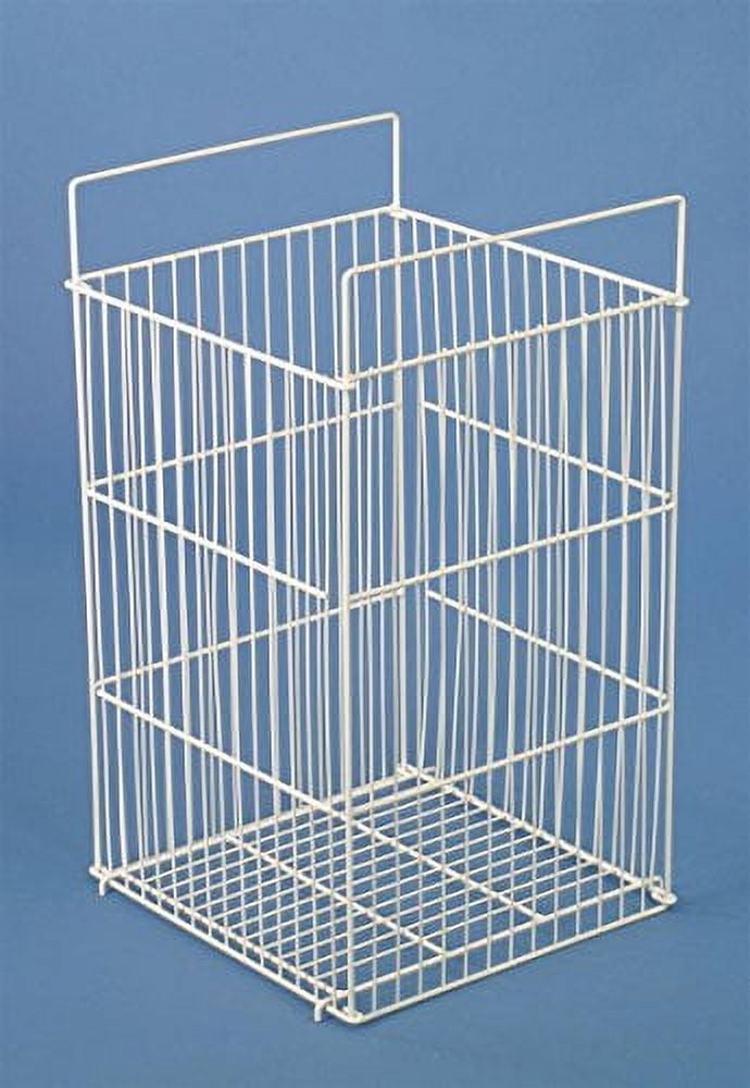White Wire Display Bin with Height-Adjustable Bottom Shelf, 18 x 18 ...