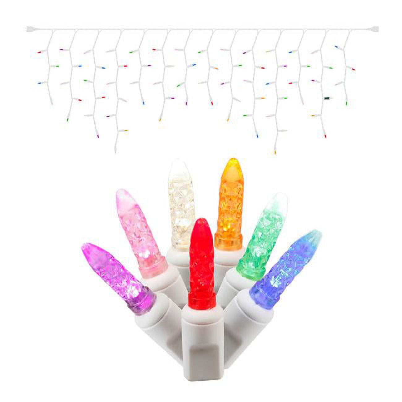White Wire M5 Twinkle 9 ft. Long Icicle Light Set with Multi-Colored ...