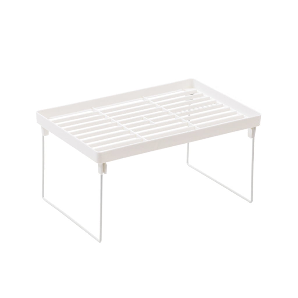 White Wire Stacking Cabinet Shelf, Foldable Space Saving Organizer ...