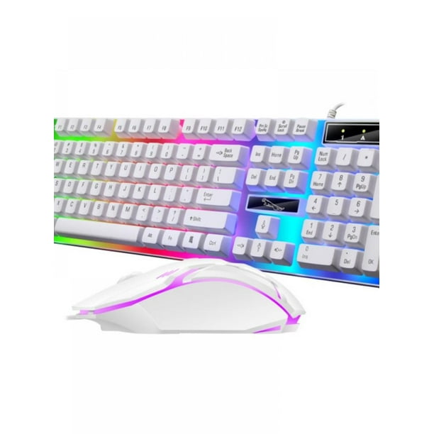 White Wired Keyboard And Mouse Set, Usb Light-emitting Mechanical Touch ...