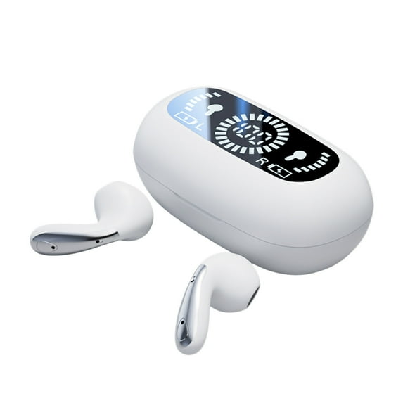 White Wireless Bluetooth Earbuds With Half In Ear Fit Digital Display ...