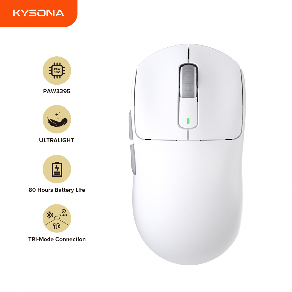 White Wireless Gaming Esports Mouse 55g 26000DPI 6 Buttons Optical ...