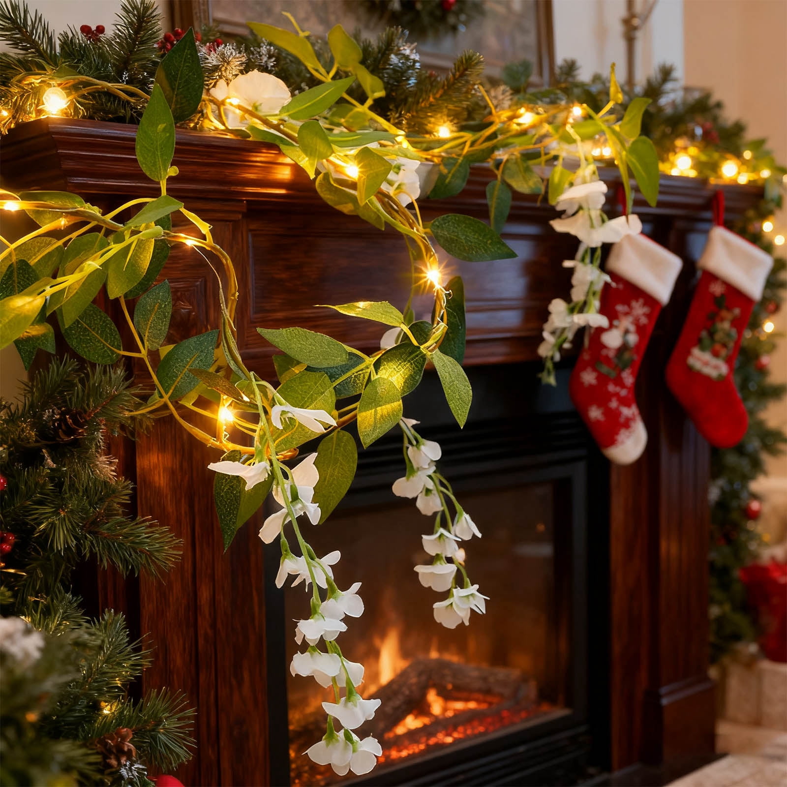 White Wisteria Vine Garland with Lights Battery Operated 2 Meters 20 ...