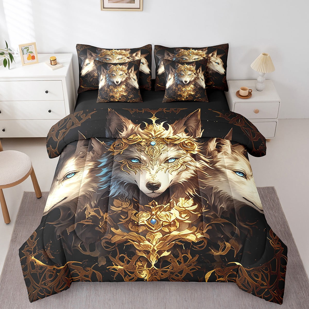 White Wolf Bed in a Bag 7 Piece Full Size Cool Animal Wolf Bedding Sets ...