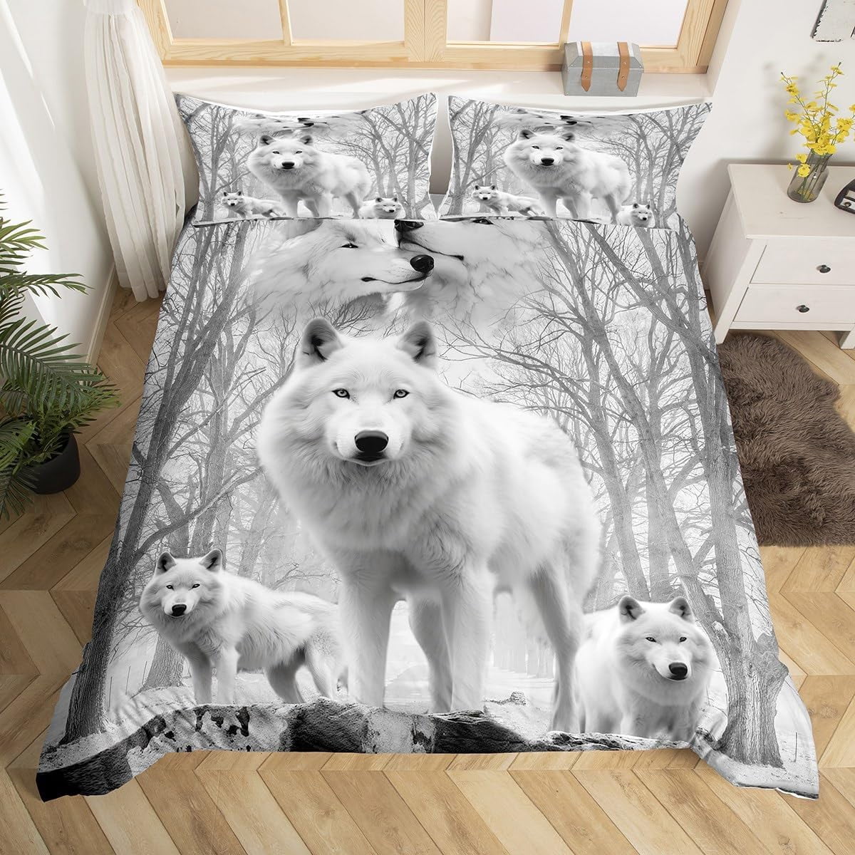 White Wolf Comforter Cover Wolves Couple Bedding Sets Safari Animals ...