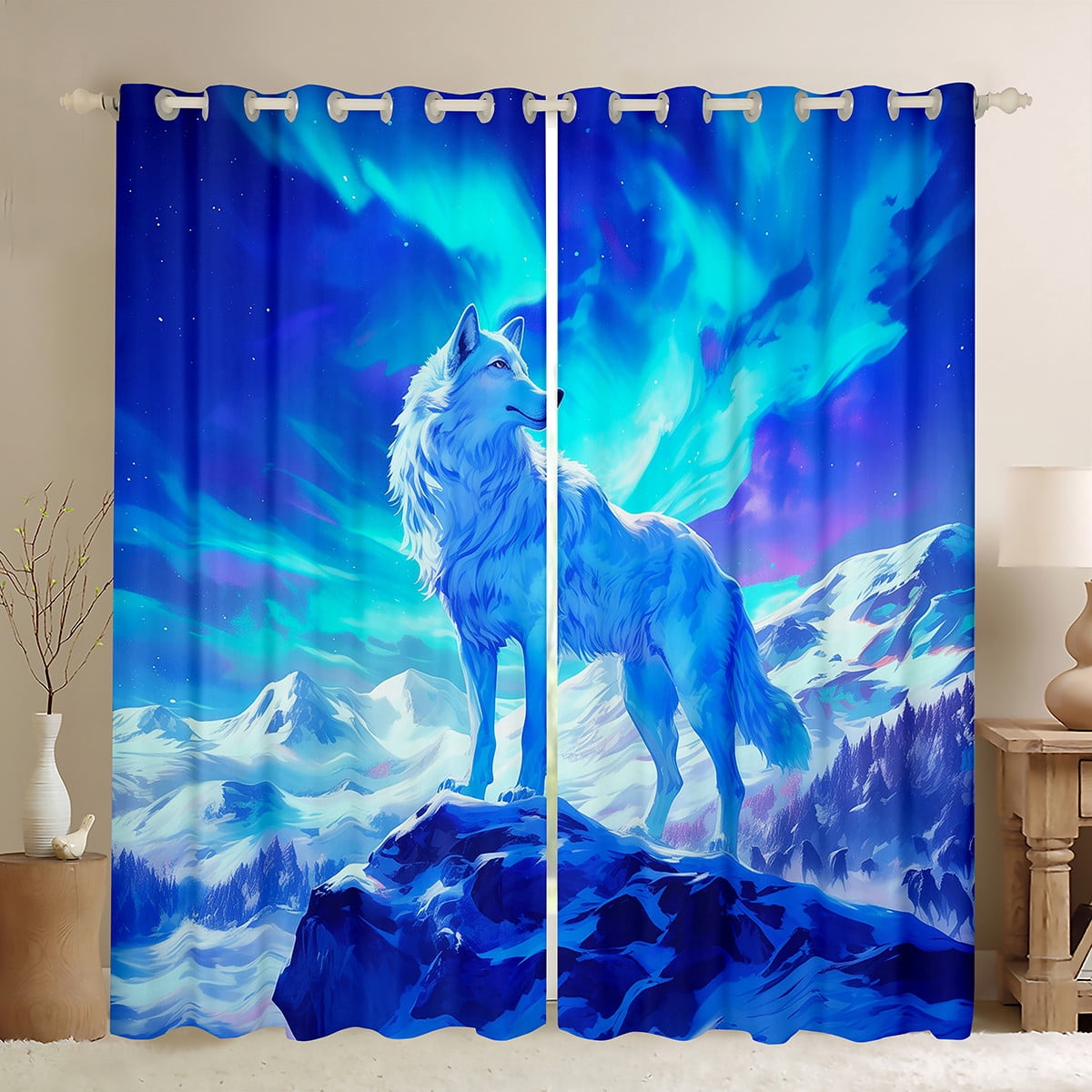 White Wolf Curtains,Dreamy Aurora Starry Sky Stars Galaxy Darkening ...