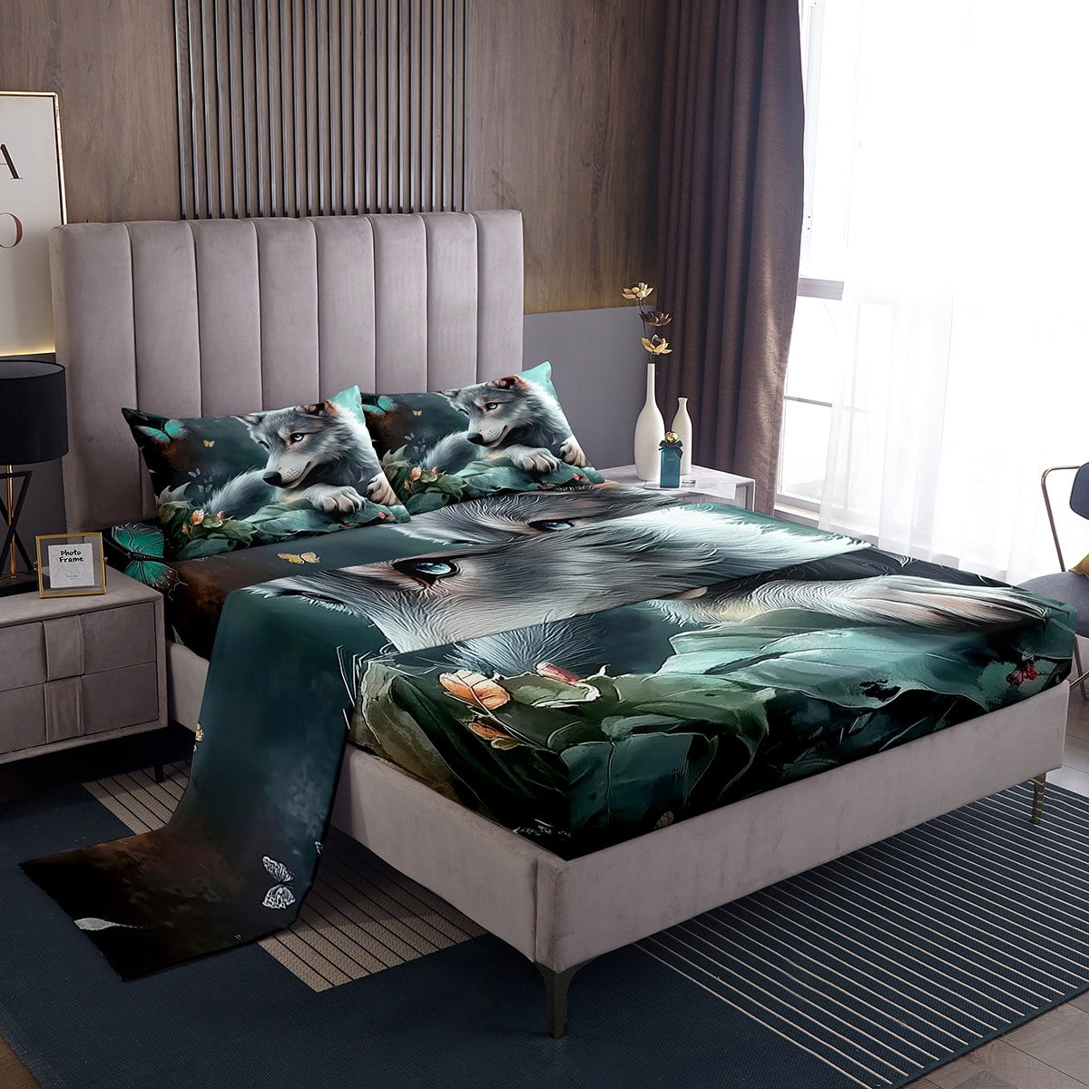 White Wolf Full Bed Sheets Rustic Farm Butterfly Print Sheets Cute ...