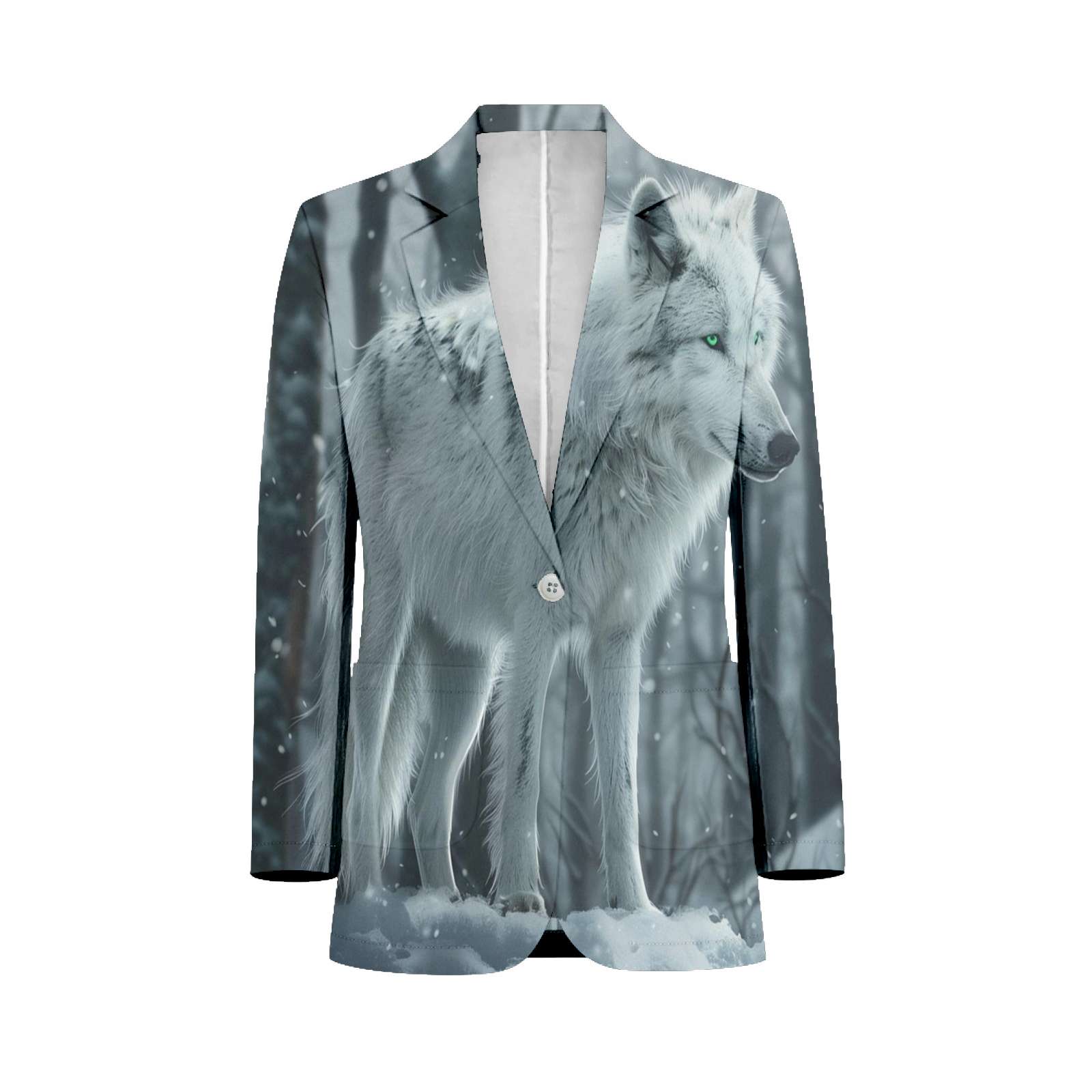 White Wolf In Snowy Forest Mens Suits Shawl Collar Slim Fit Suit Mens ...