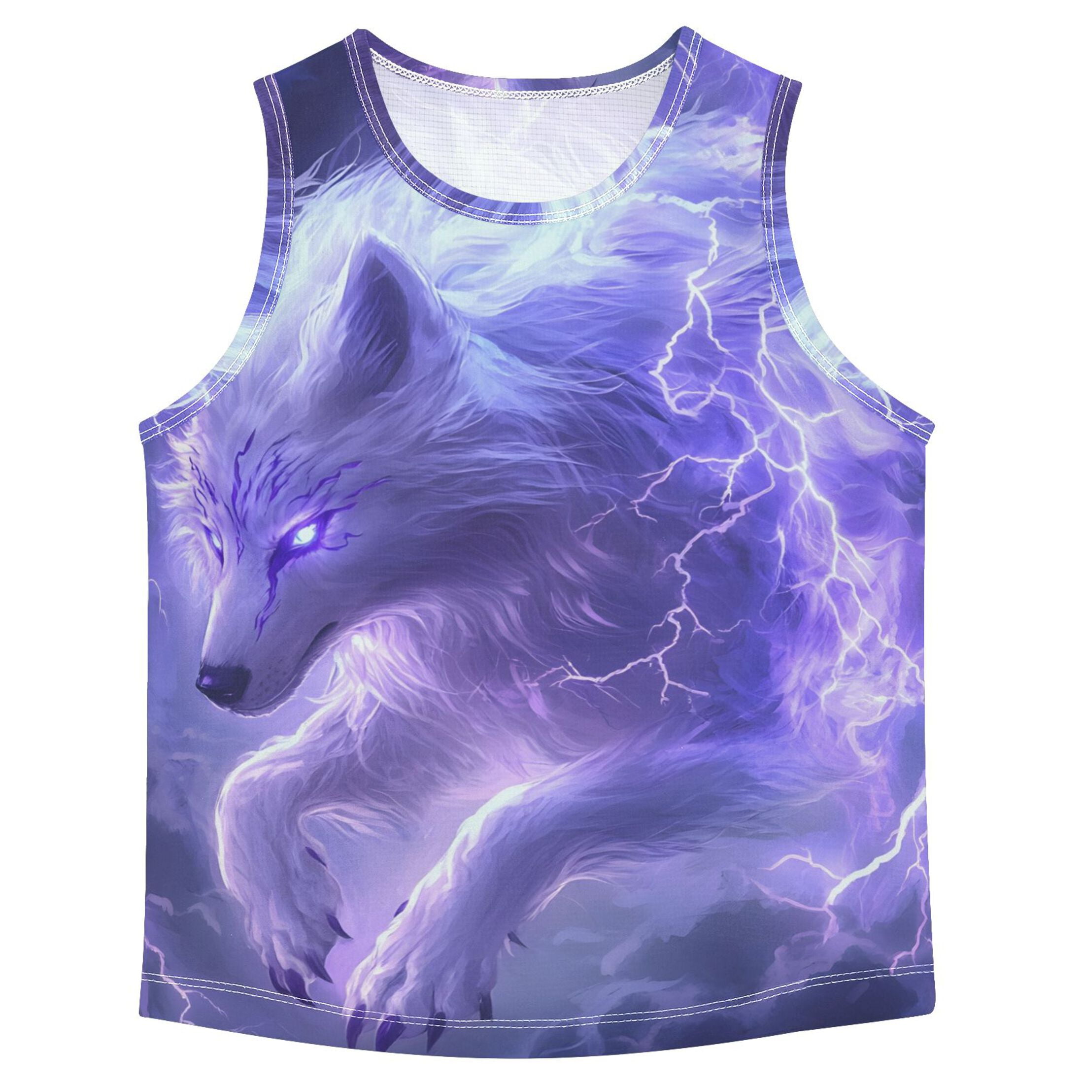 White Wolf Jumping From Lightning Boys' Vest Undershirt Tank Top ...